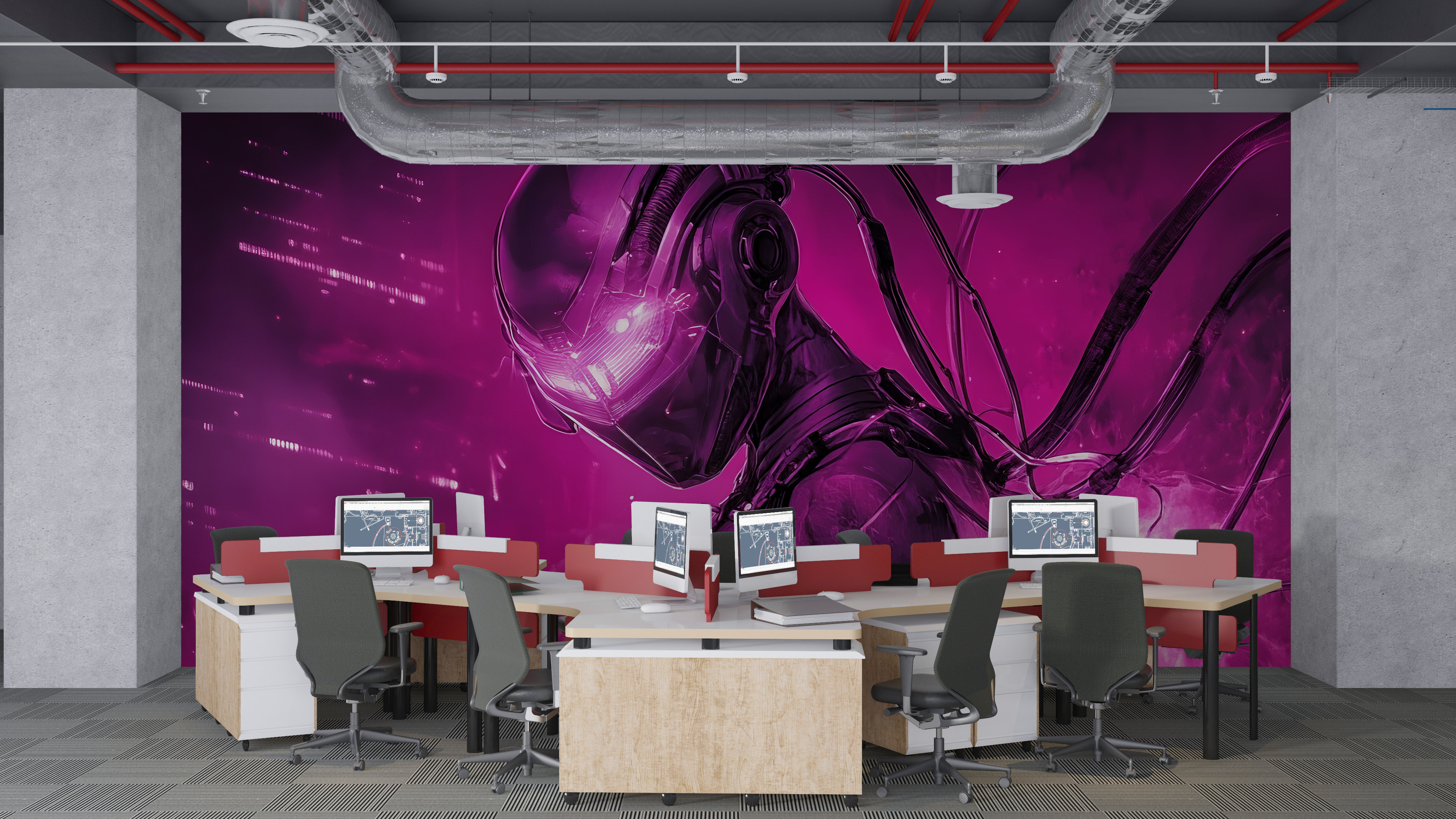Winston Porter Cyber Warrior Wall Mural – Intense Magenta Futuristic ...