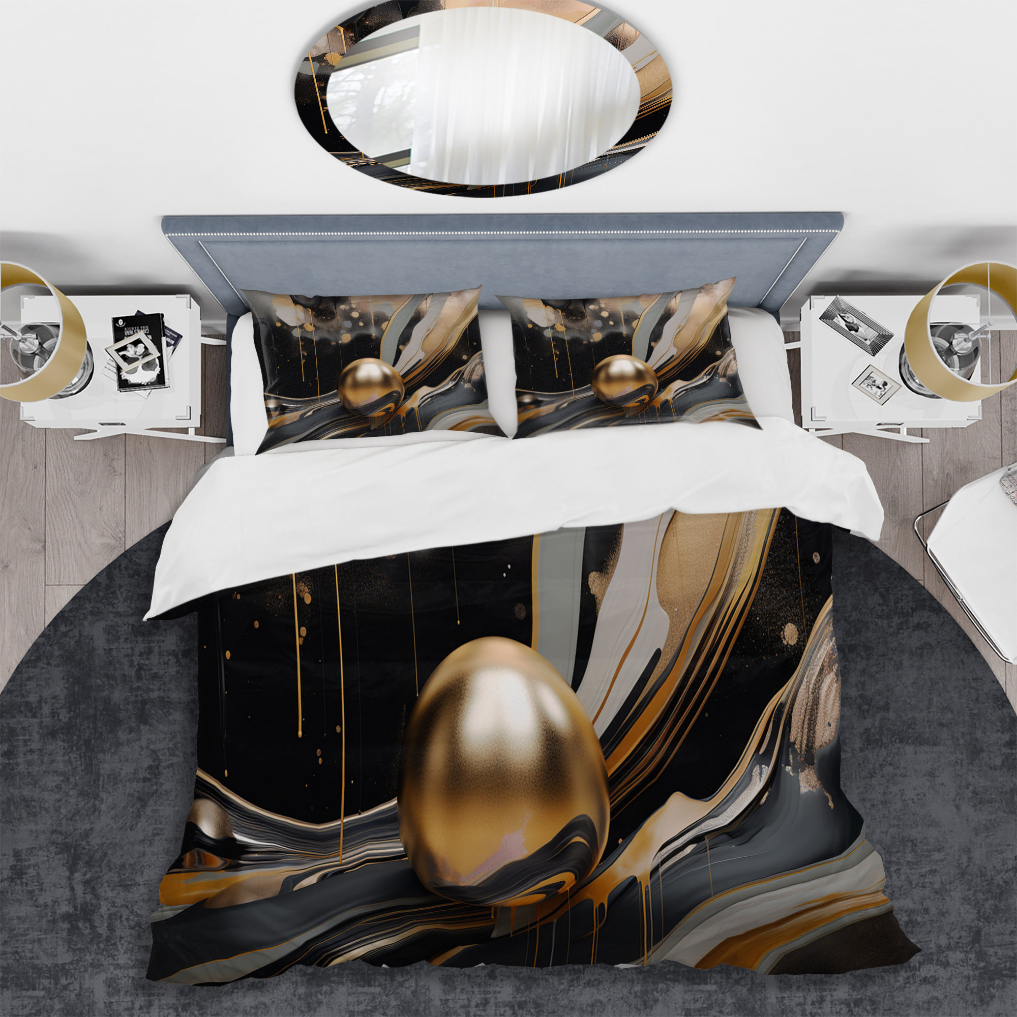 Design Art Gold And Black Marbled Euphoria II - Abstract Marble Duvet ...