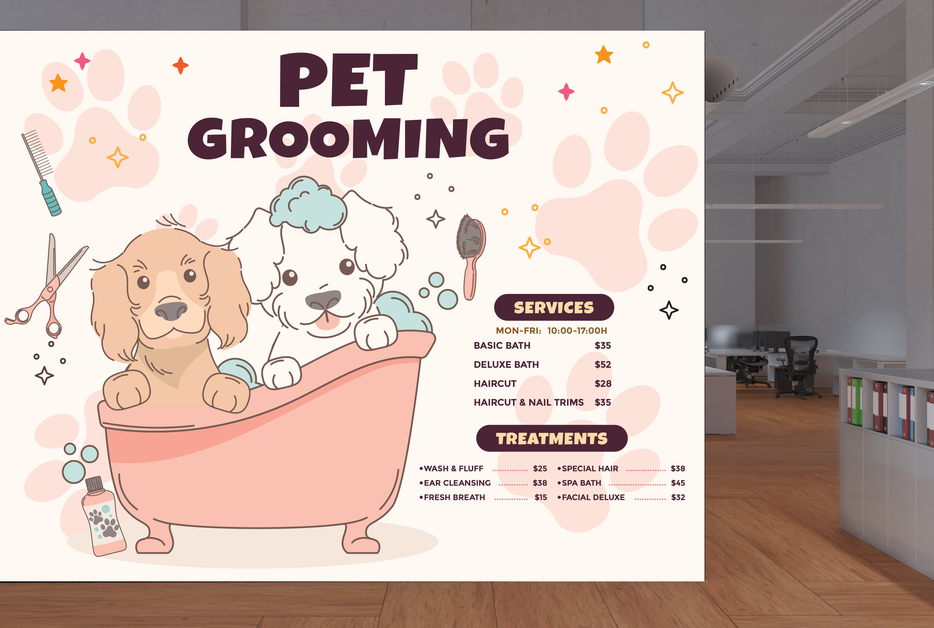 Zoomie Kids Pet Grooming Wall Graphics Dog Cat Wallpaper Dog Grooming ...