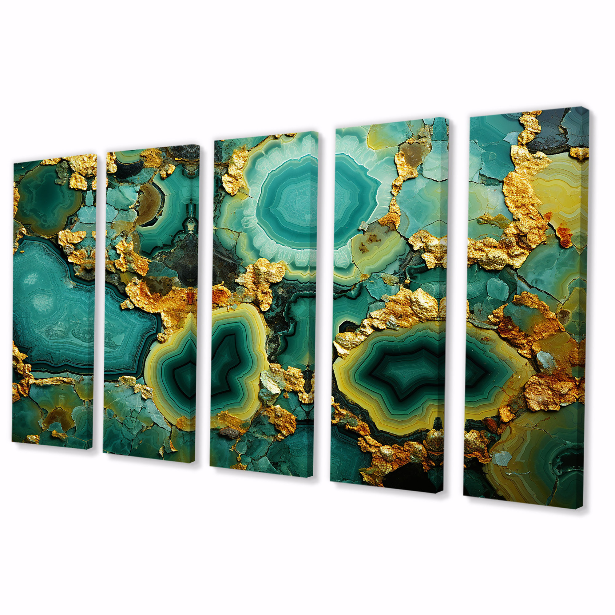 Mercer41 Golden Green Amazonite Stone - Stone Geode 5 Piece Wall Art ...