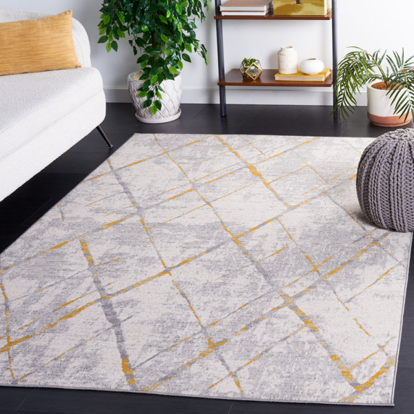 Trent Austin Design® Ramm Performance Gray/Gold/Light Gray Rug | Wayfair