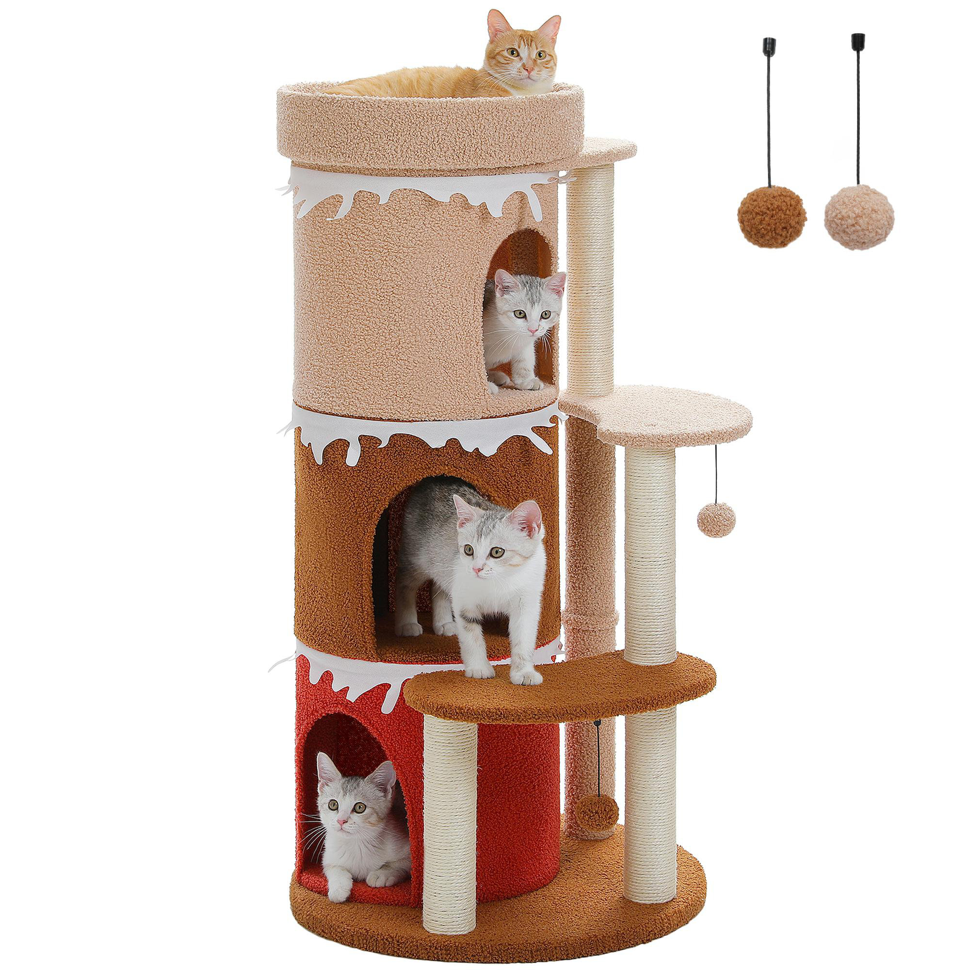 Latitude Run® Cake-shaped cat tree with three-tier cat apartment and ...