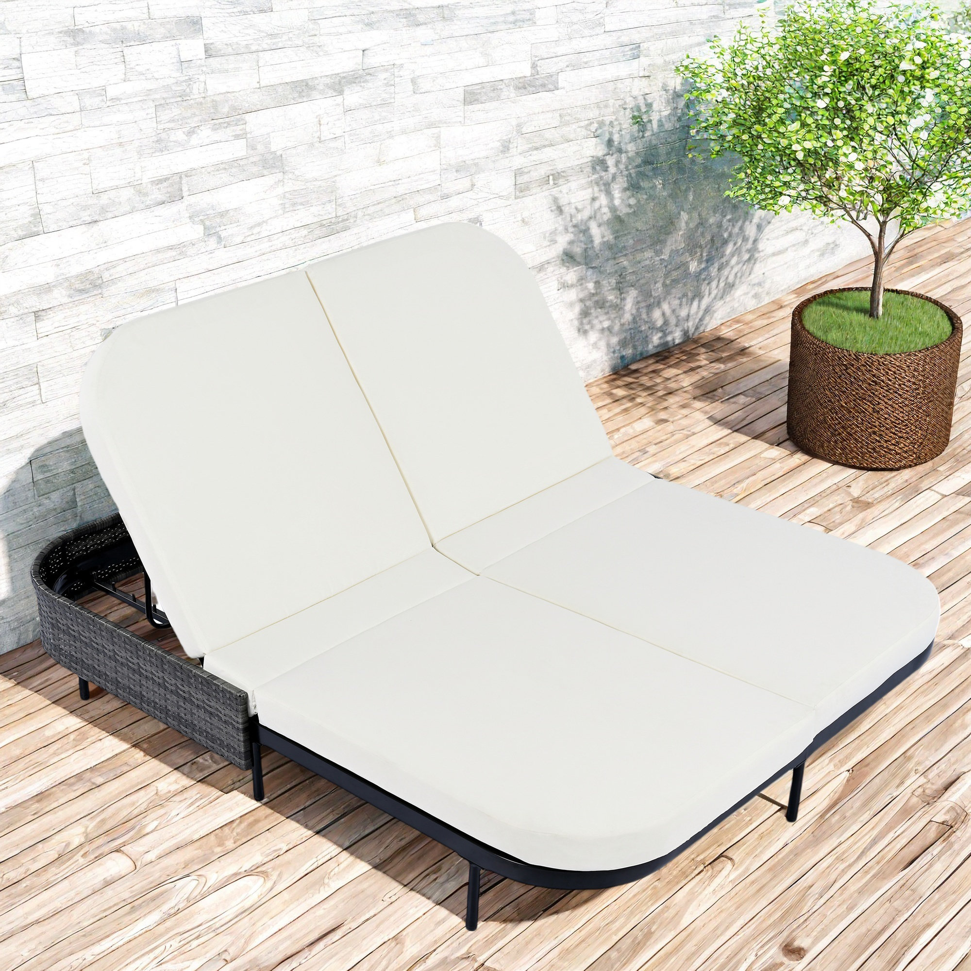 Latitude Run® Outdoor Rattan Daybed With 5-position Adjustable Backrest ...