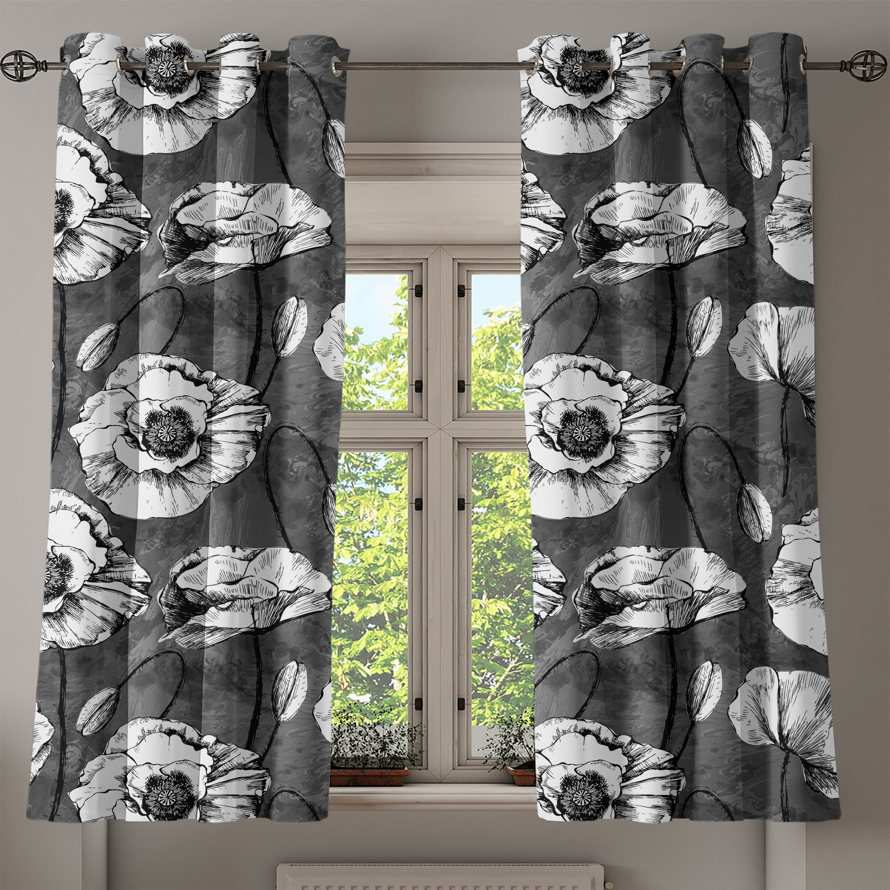 Ophelia & Co. Poppy Grommet Curtain Blossoming Vintage Poppies 50" x ...