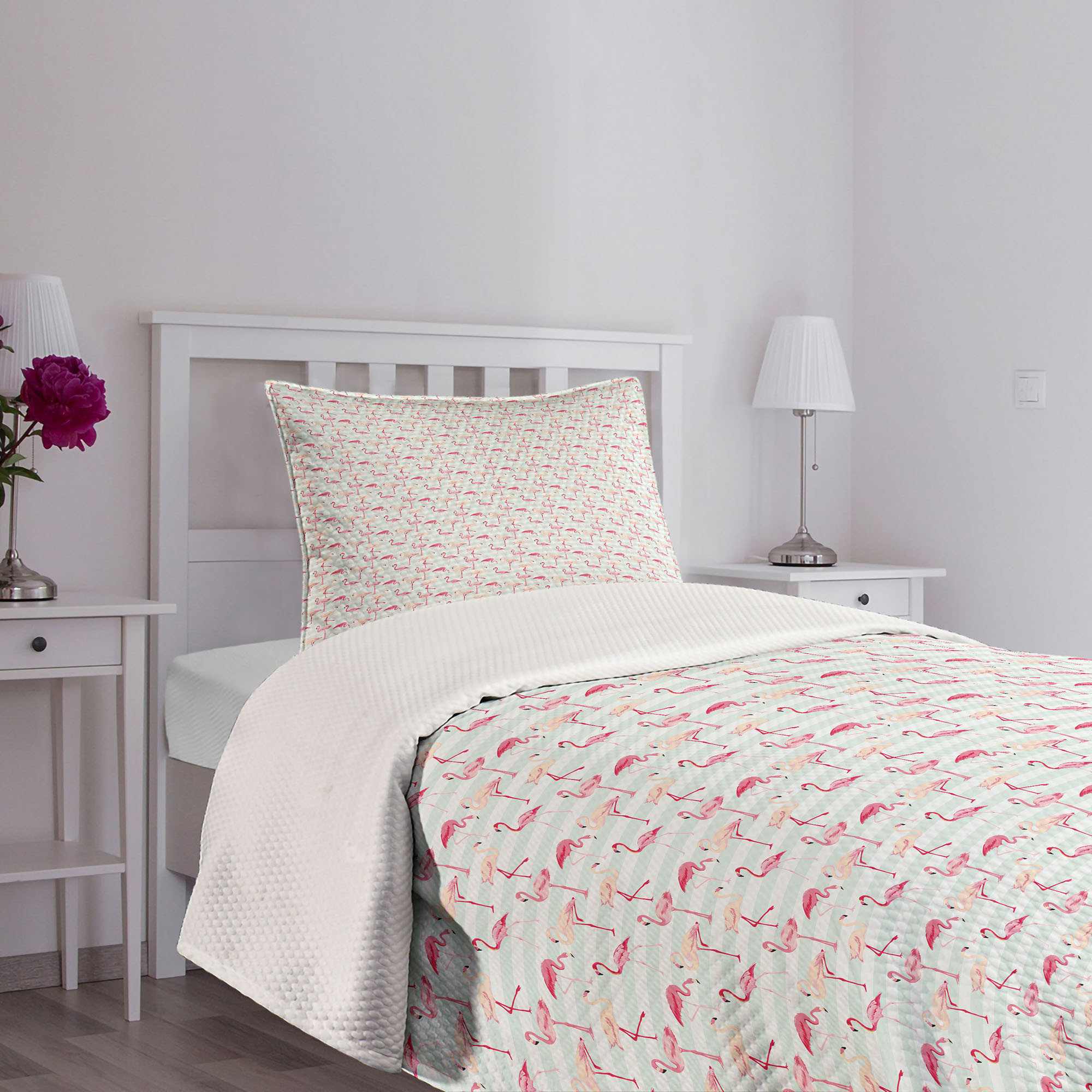 Ambesonne Ambensonne Flamingo Bedspread Striped Pastel Jungle Mint ...