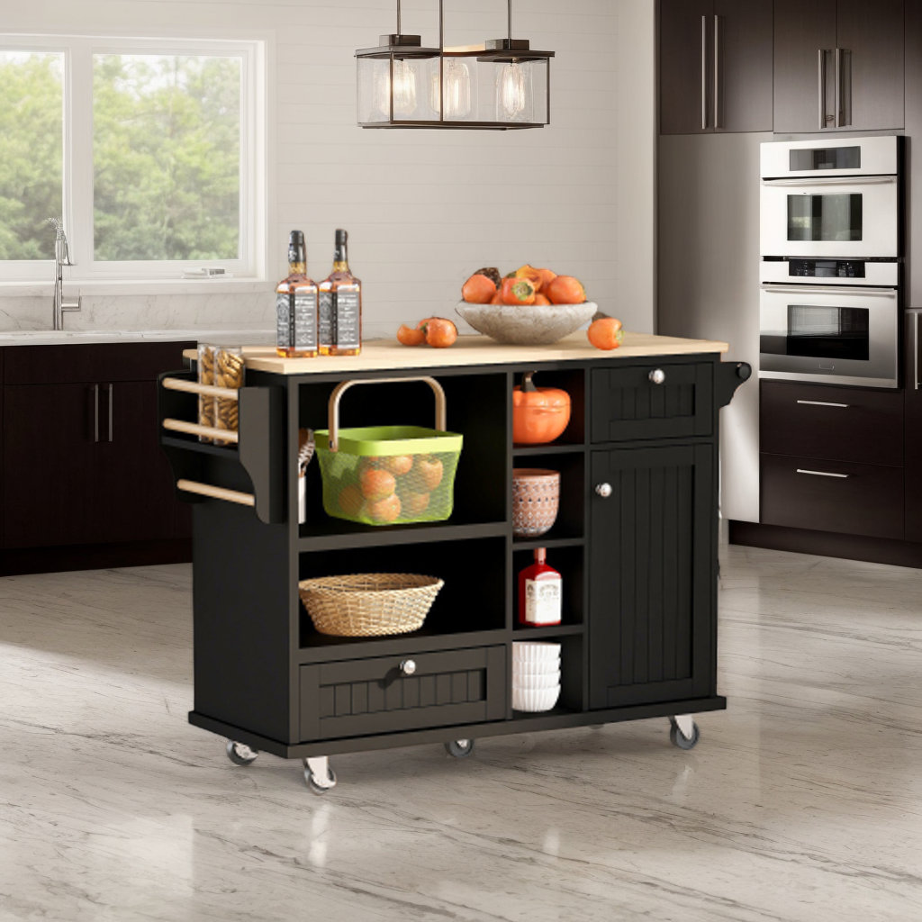 Lark Manor Kitchen Island Cart with Storage Cabinet and Two Locking ...