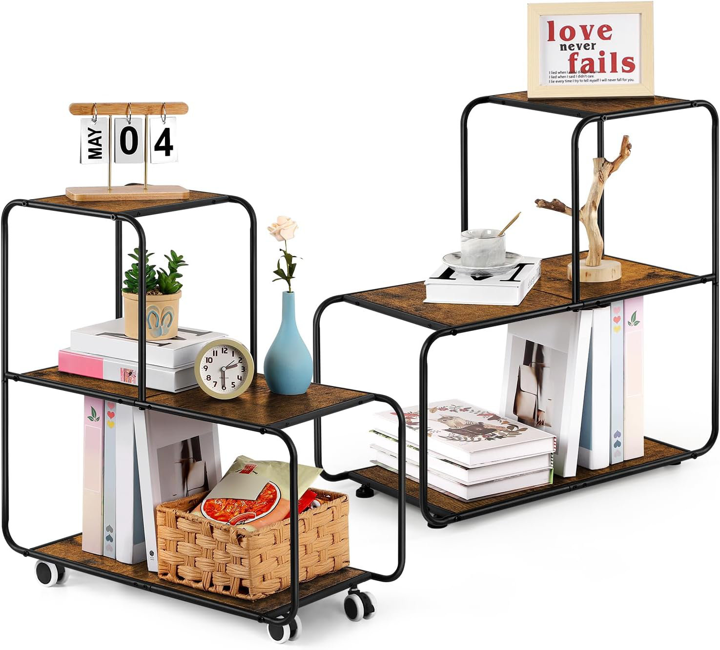 17 Stories Allie Industrial Side Table Set Of 2, Rustic Brown End ...