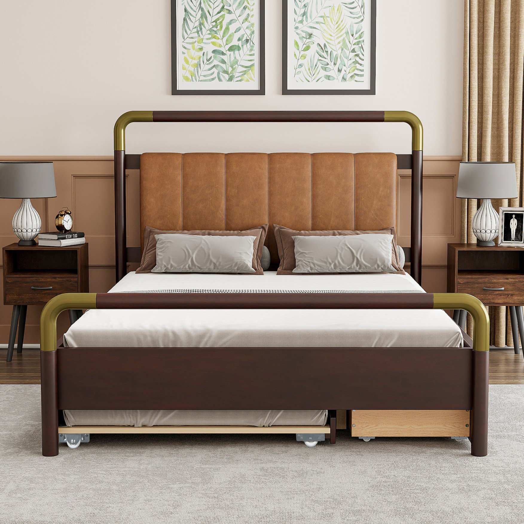 17 Stories Queen Wooden Storage Platform Bed with 2 Large Drawers ...