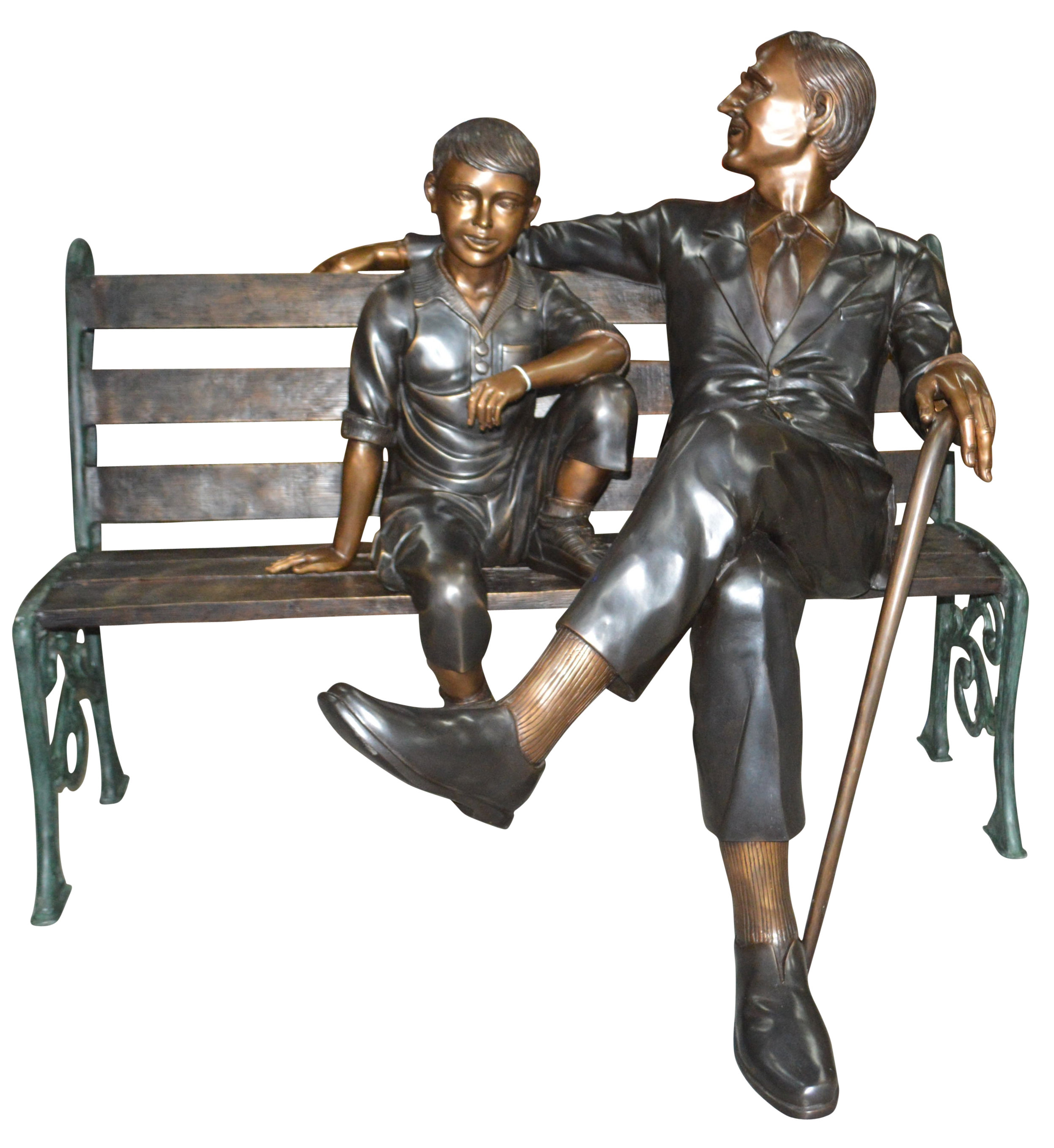 Nifao Statues Grandfather An Grandson On A Bench Bronze Statue - Size ...