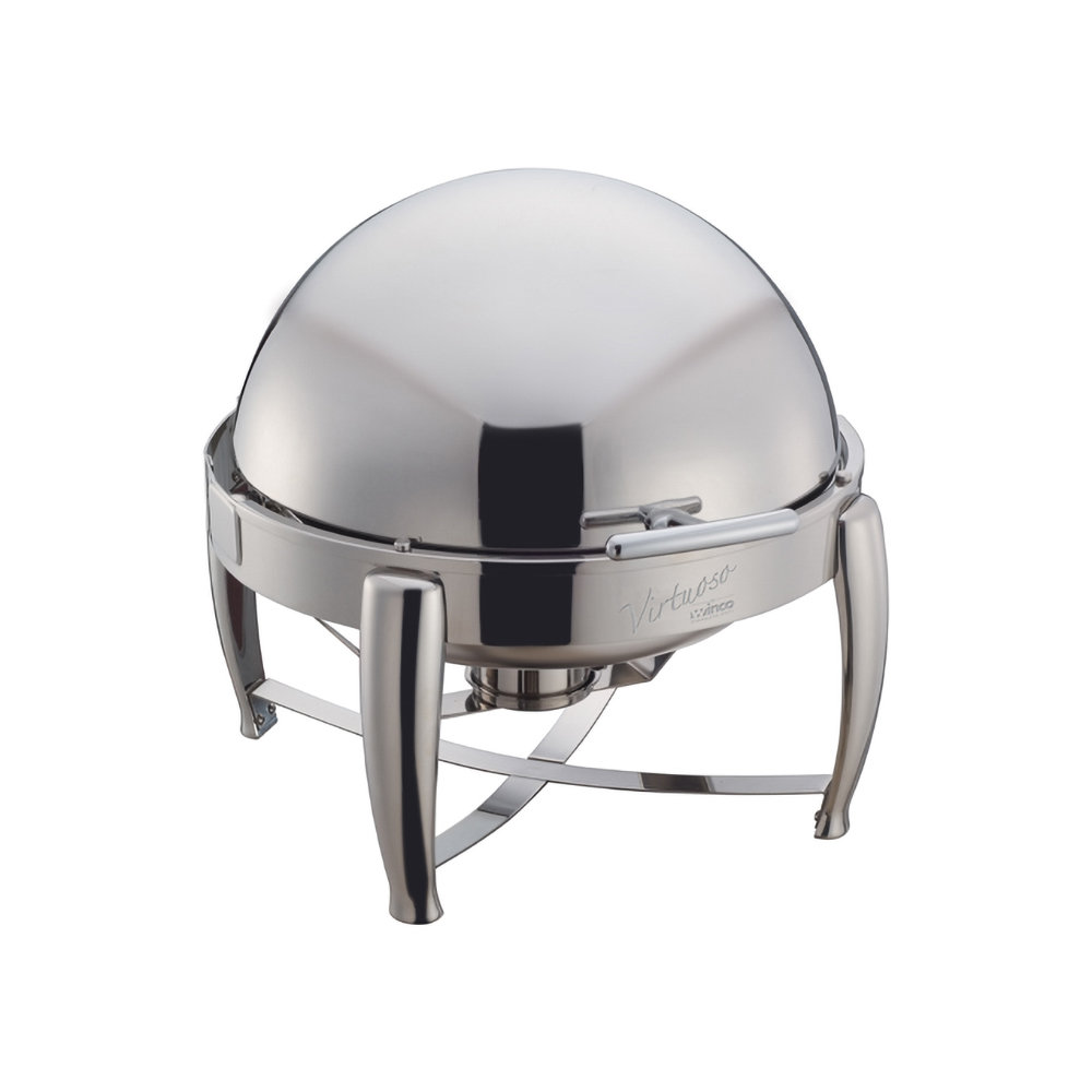 Ecoquality 6 Quart Round Chafer Roll Top Stainless Steel Gold Accent ...