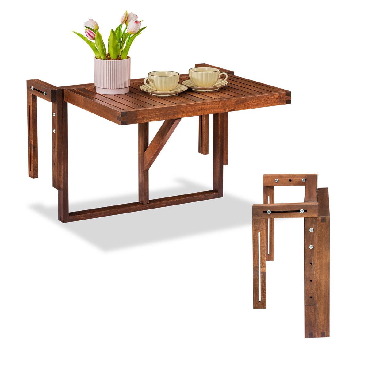 Ophelia & Co. Solid Acacia Wood Folding Balcony Table | Wayfair