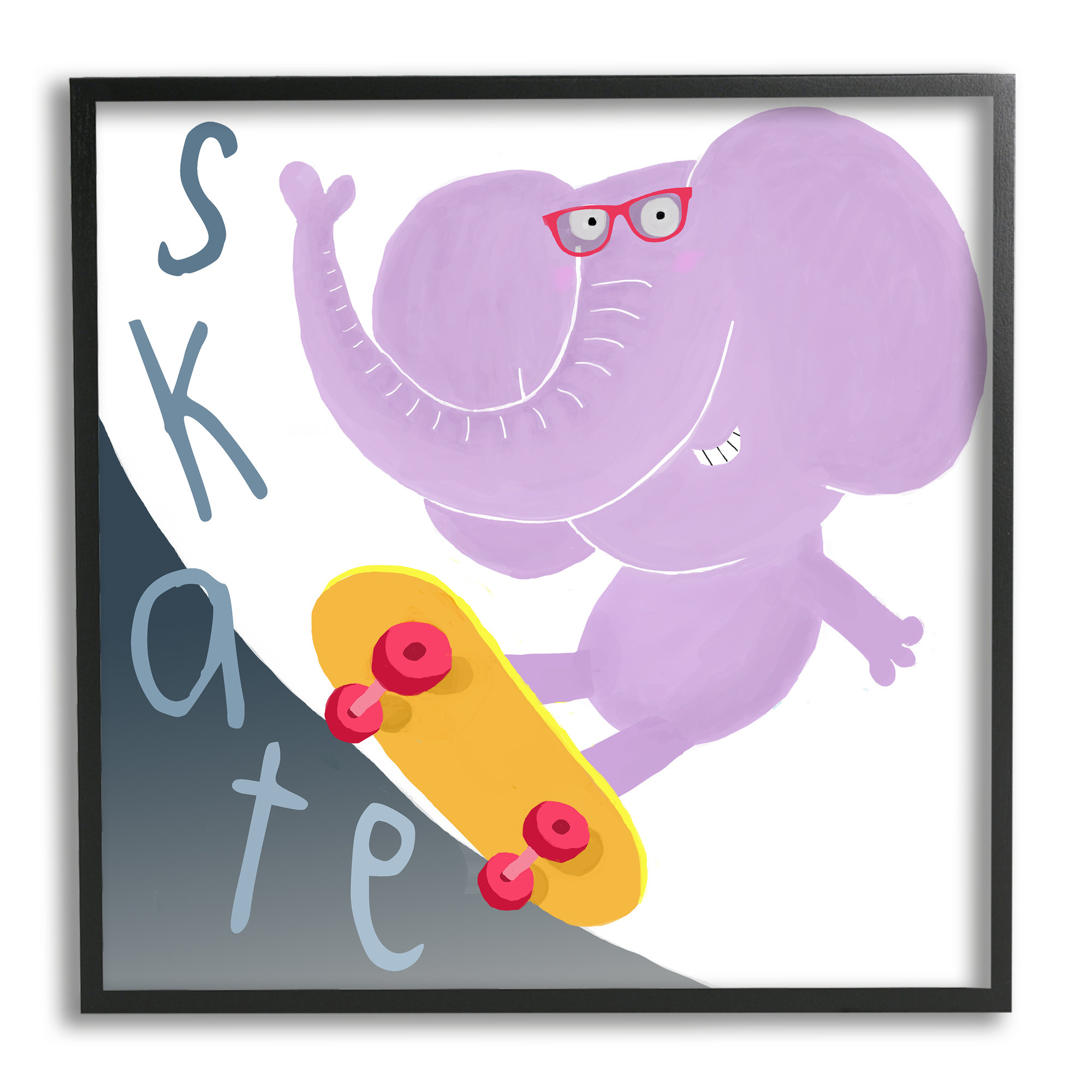 Mason & Marbles Purple Elephant On Skateboard Framed Giclee Art Design ...