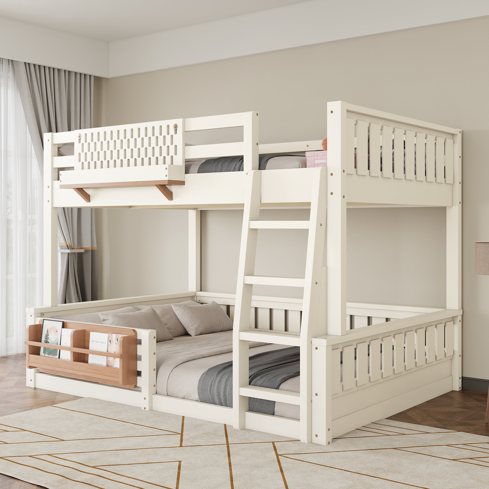 Harriet Bee Bunk Bed Minimalist Kids Bunk Bed with Ladder, Guardrails ...