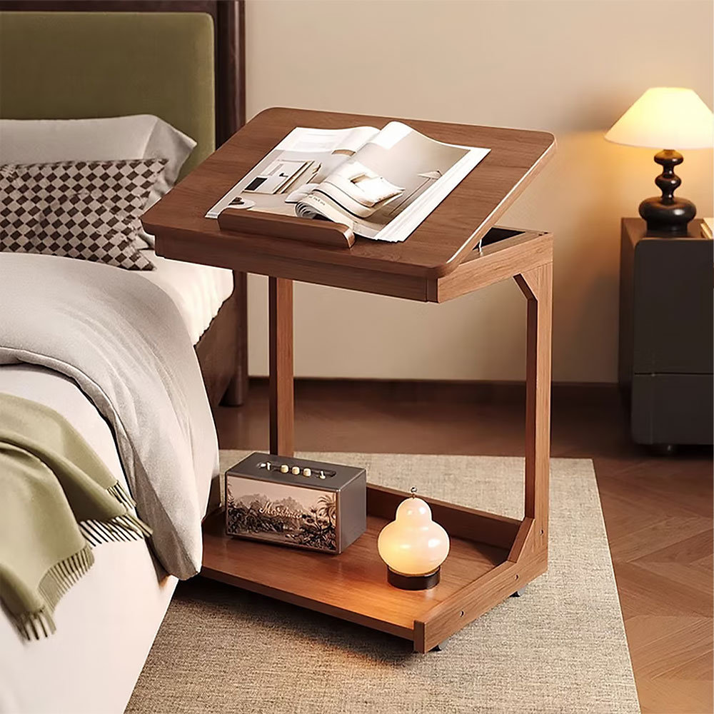 Norden Home C-Shaped Side Table with Wheels and Hidden Storage ...
