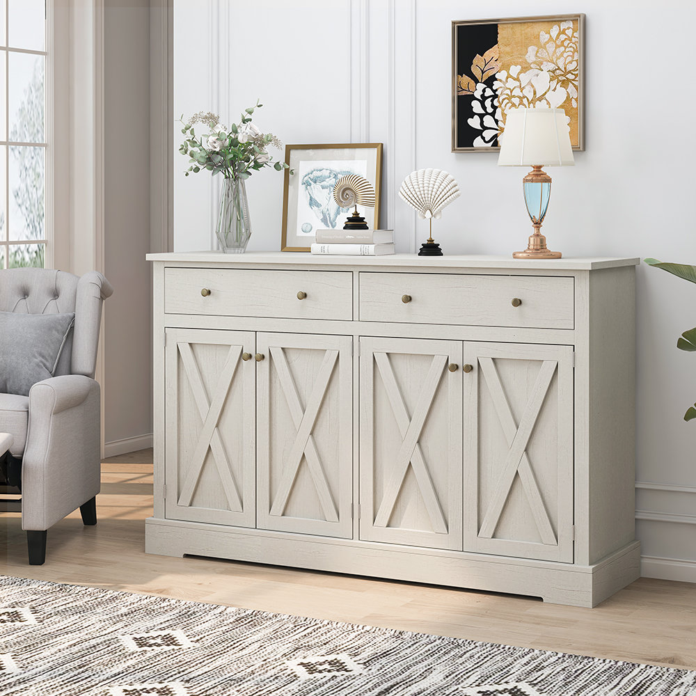 Gracie Oaks Storage Sideboard Cabinet with Two Drawers and Four Doors ...