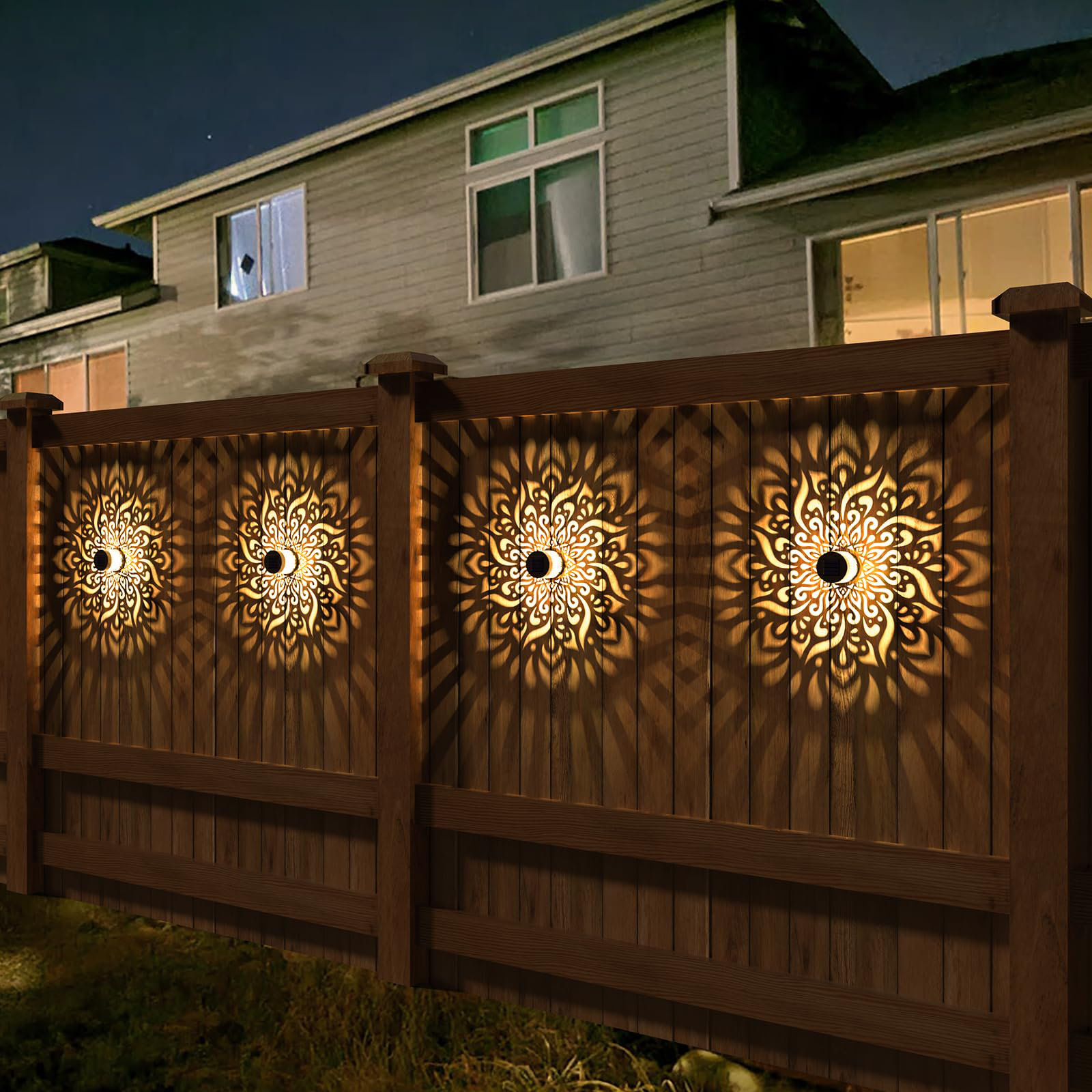 EKQ 2 Pack Solar Fence Lights Solar Outdoor Wall Lights Metal Solar ...