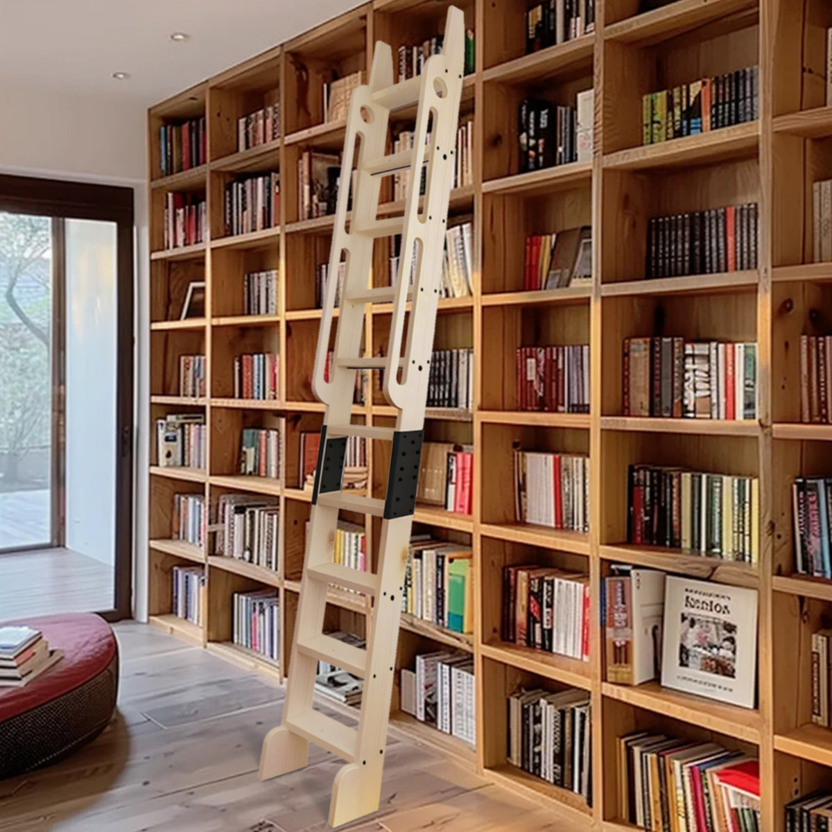 WFX Utility™ Natural Knotty Pine Wood Sliding Library Sliding Step ...