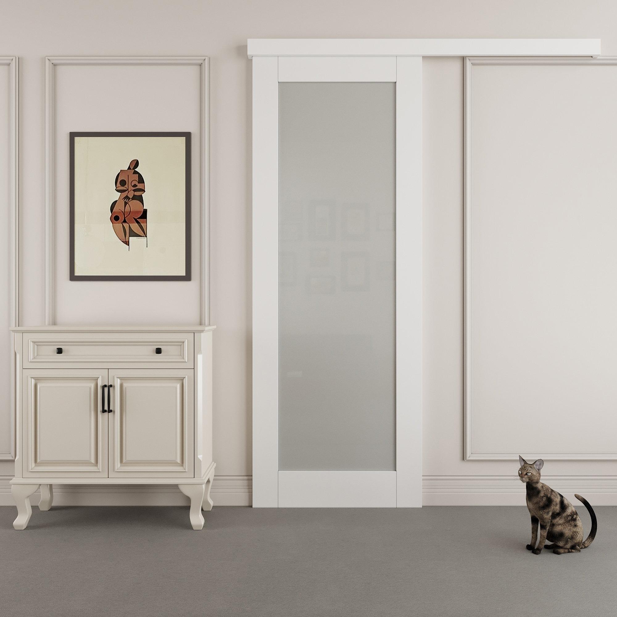 Win Stellar 80" Hidden Style Track White Primed 1-Lite Frosted Glass ...
