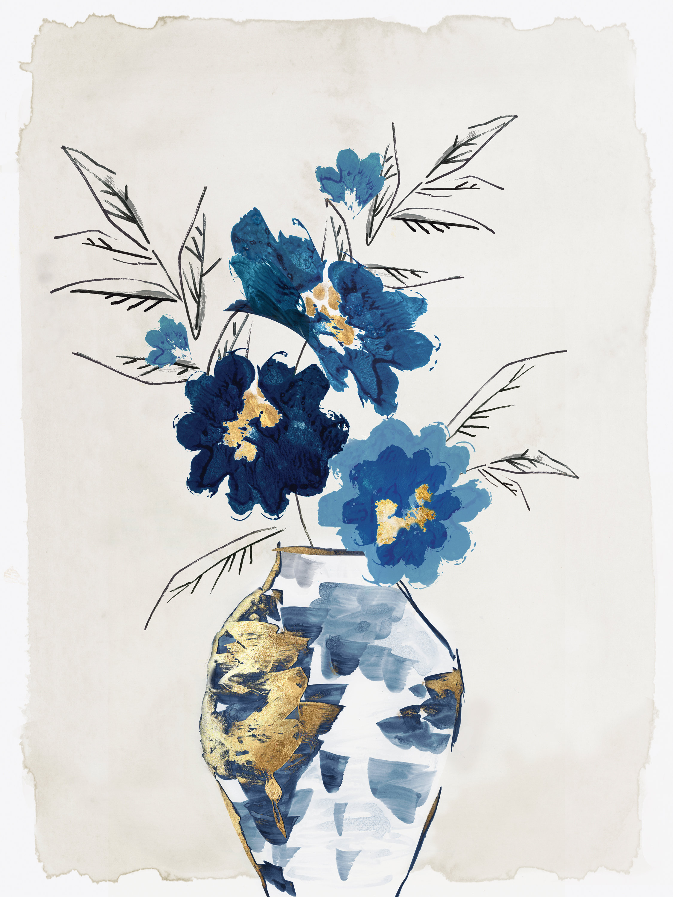 Winston Porter Sapphire Vase On Canvas by Eva Watts Print | Wayfair