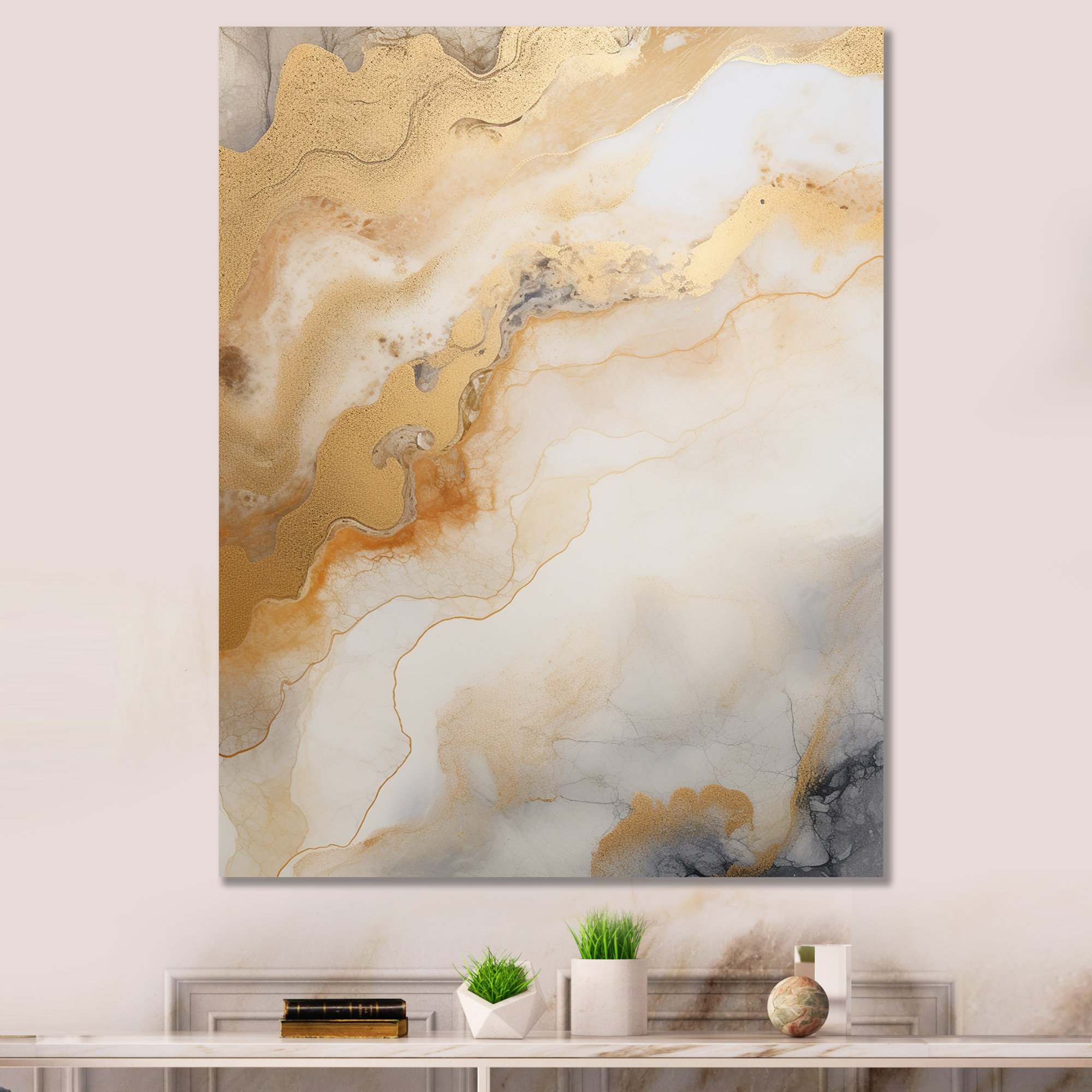 Wrought Studio™ Abstract Beige And Gold Geyser Paint III - Abstract ...
