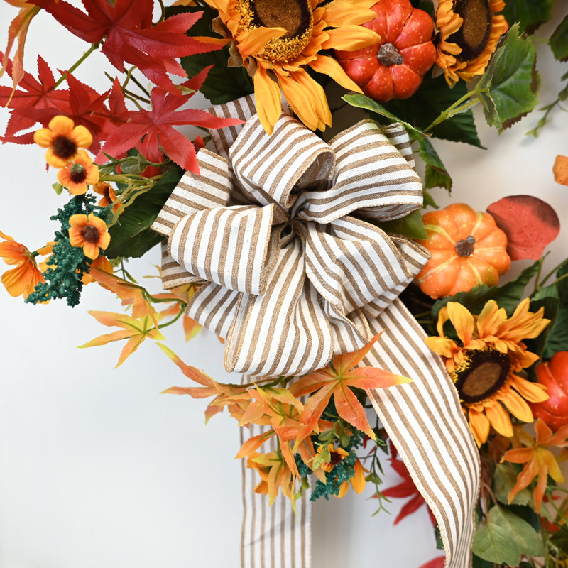 Primrue 26" Fall Pumpking Sunflower Thankgiving Day Flower Wreath ...