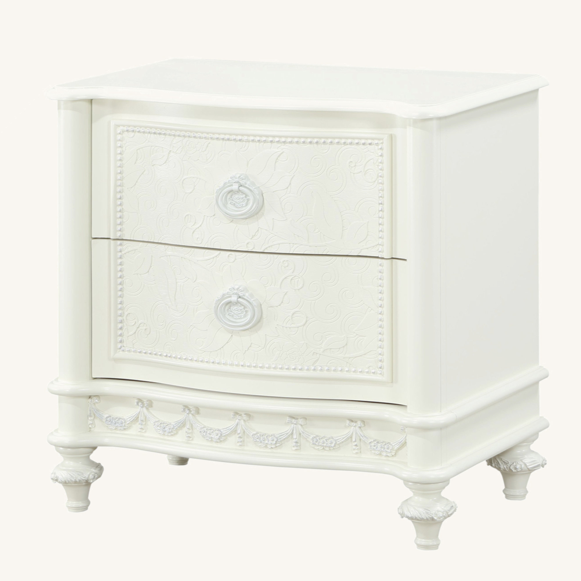 World Menagerie Charming Ivory Nightstand With Two Drawers And ...