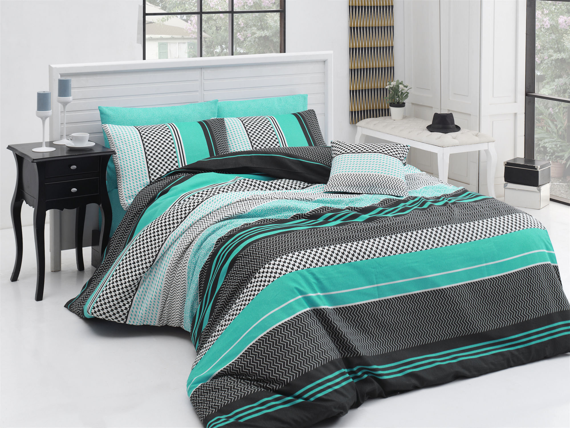 Asir Group INC Mizell Turquoise/Black 100% Cotton Modern & Contemporary ...