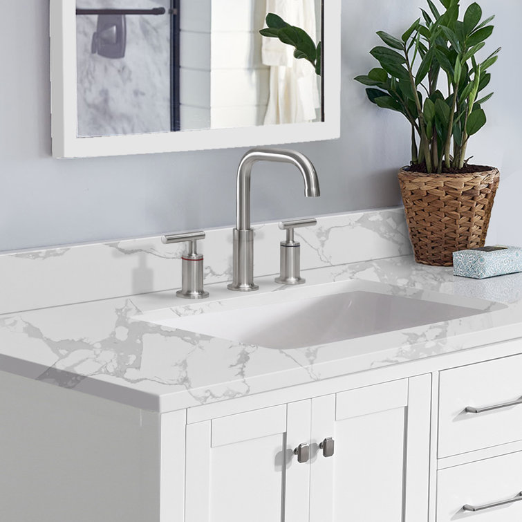 Stenstil 37'' Engineered Stone Single Vanity Top with Sink Faucet Holes ...