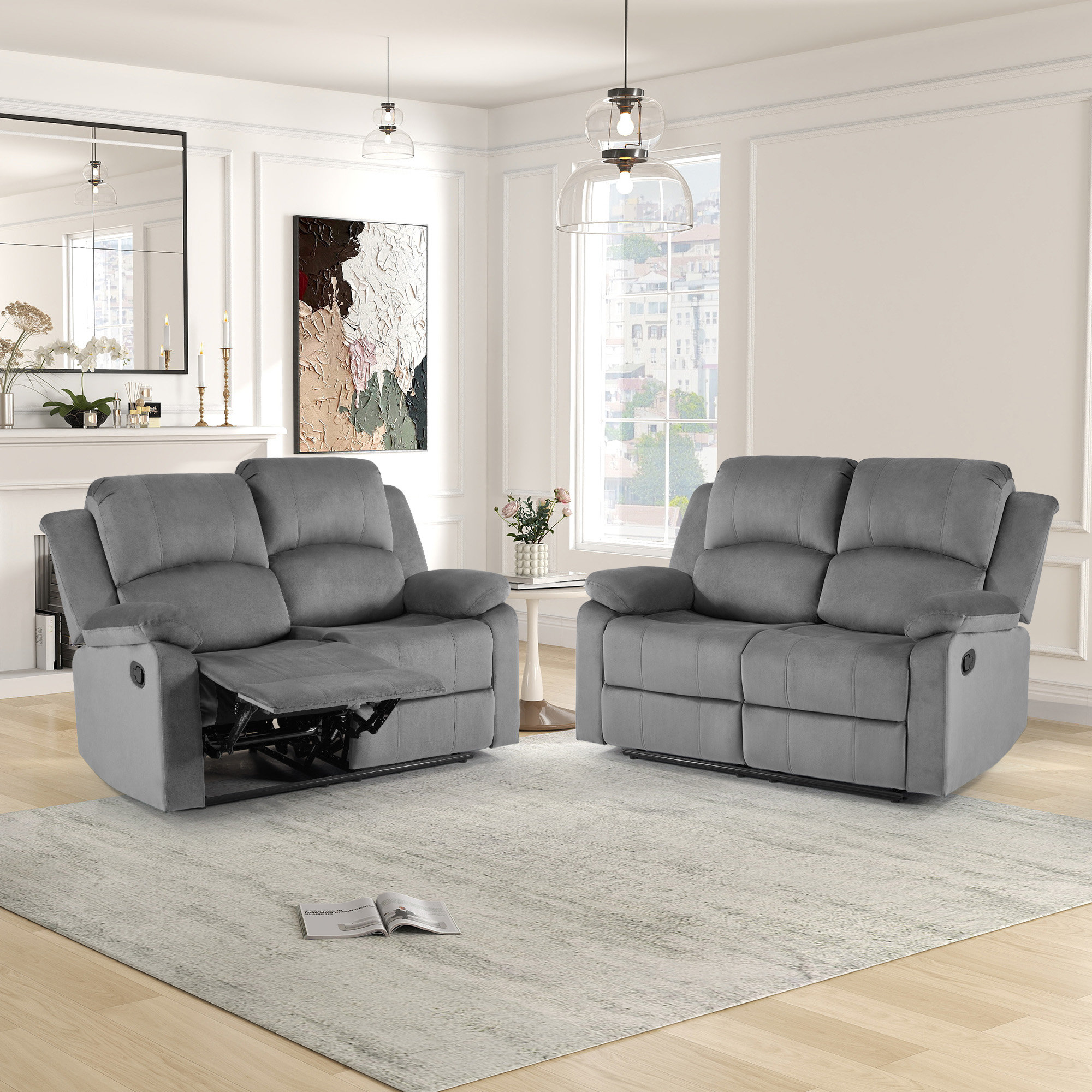 Latitude Run® 59.1'' Wide Modern Overstuffed Microfiber Manual ...