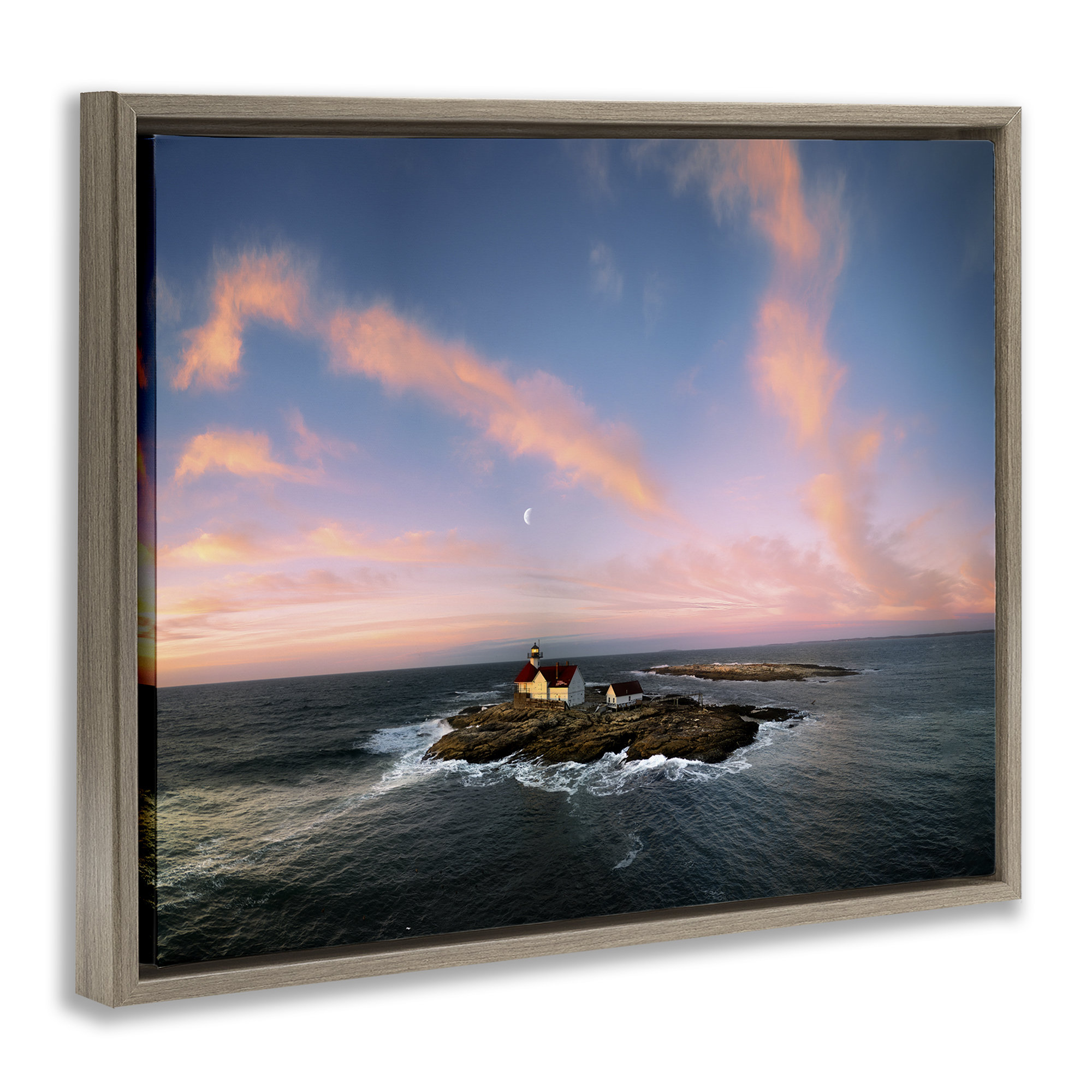 Highland Dunes Coastal Island Moon Overhead Framed Floater Canvas Wall ...