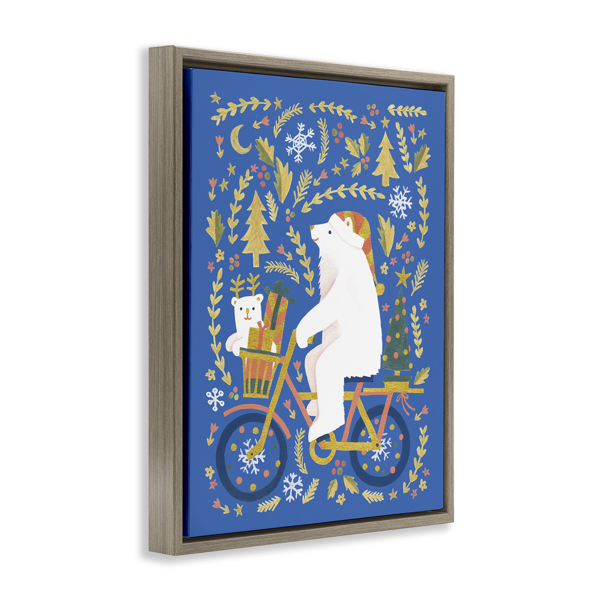 Zoomie Kids Polar Bears on Bicycle Brown Framed Floater Canvas Wall Art ...