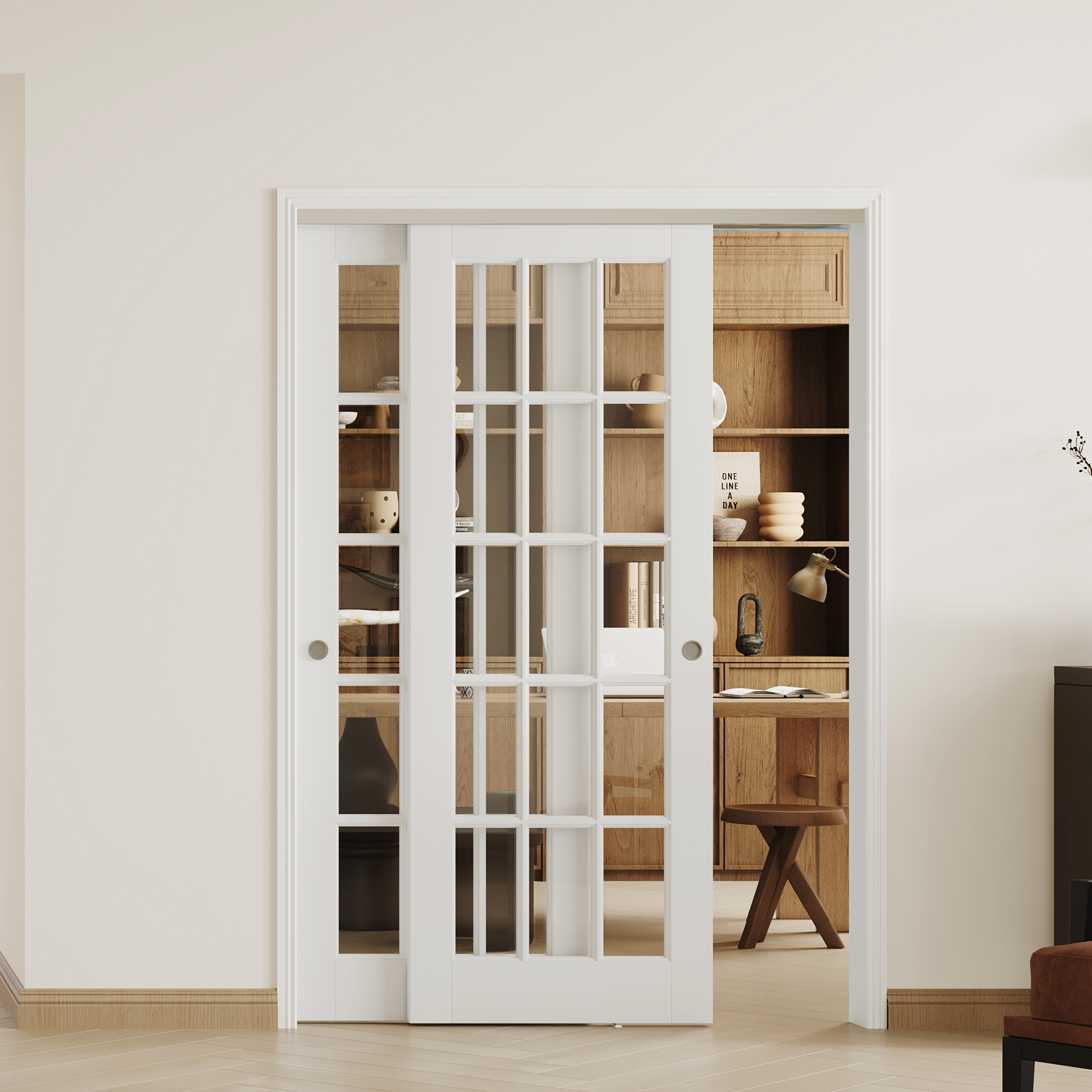 DOOOLI 2 MDF Interior Slab Doors With Aluminium Hardware Bypass Sliding ...