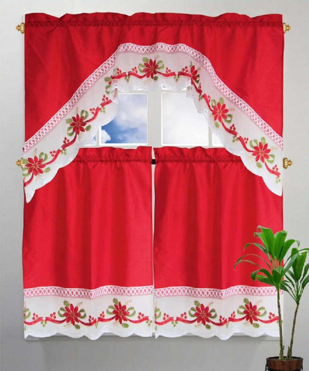 Winston Porter Hollybeth Swag 60" Kitchen Curtain in Red | Wayfair