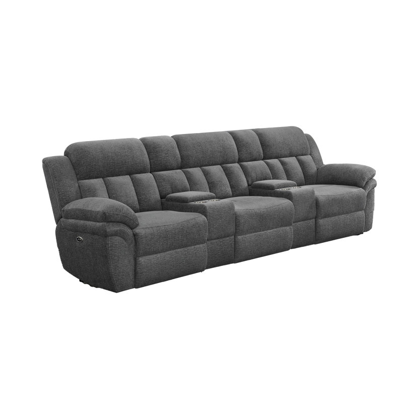 Benjara Jak Recliner Sofa, 2 Consoles, Cushioned Tufted Seats, Charcoal ...