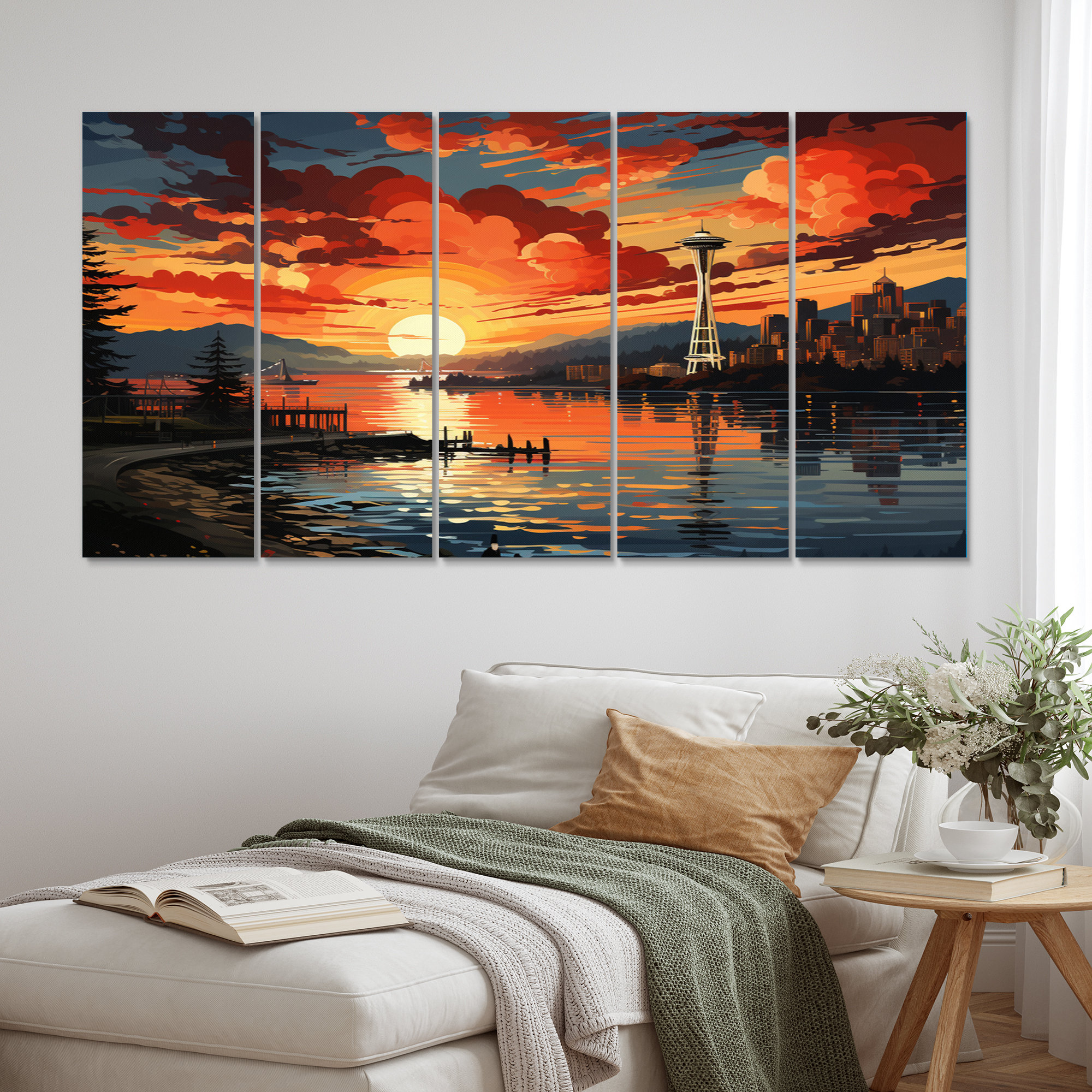 Design Art Orange Yellow City Seattle Popart - Seattle Metal Wall Art ...