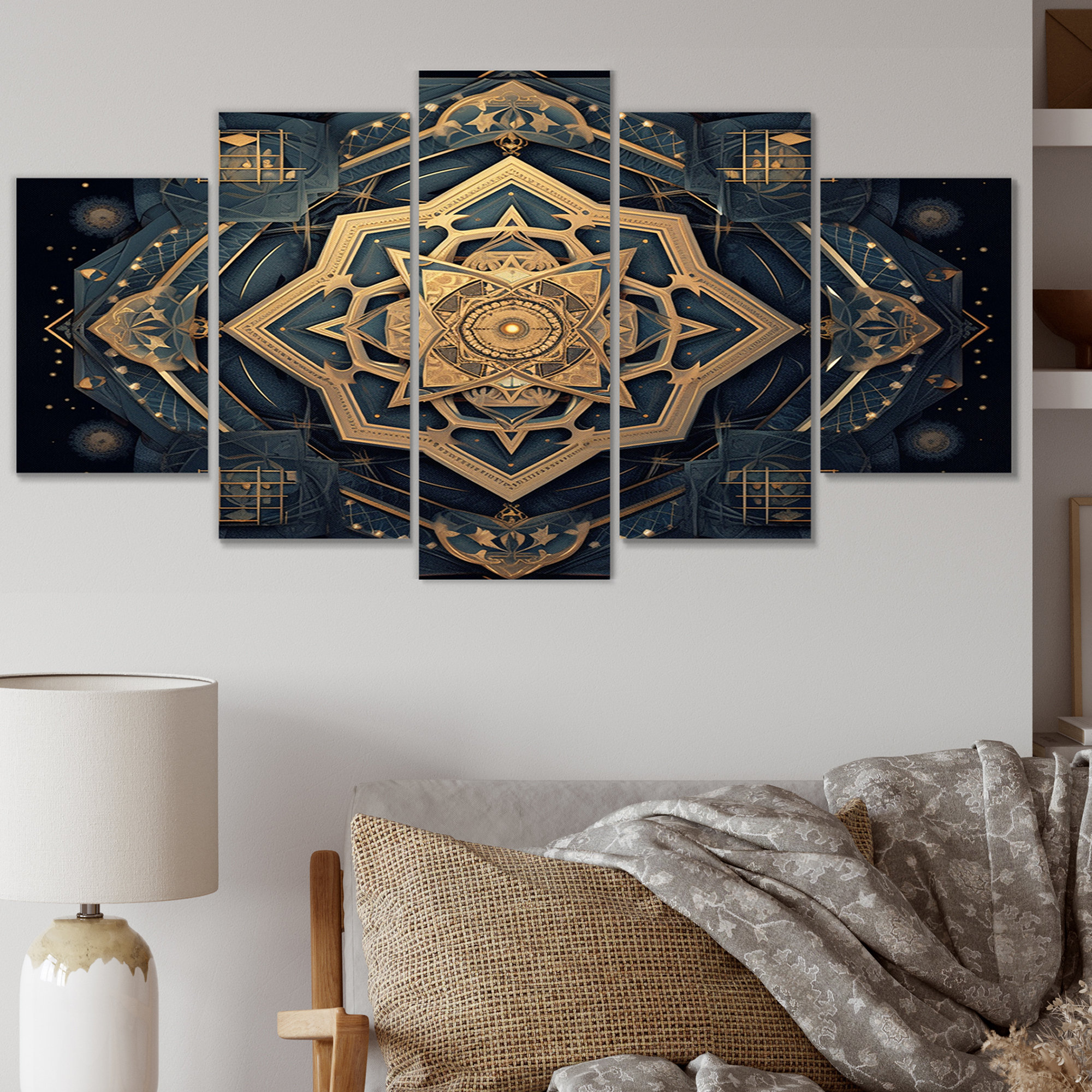 Alcott Hill Geometric Mandala In Gold II - Boho Mandala Wall Art Living ...
