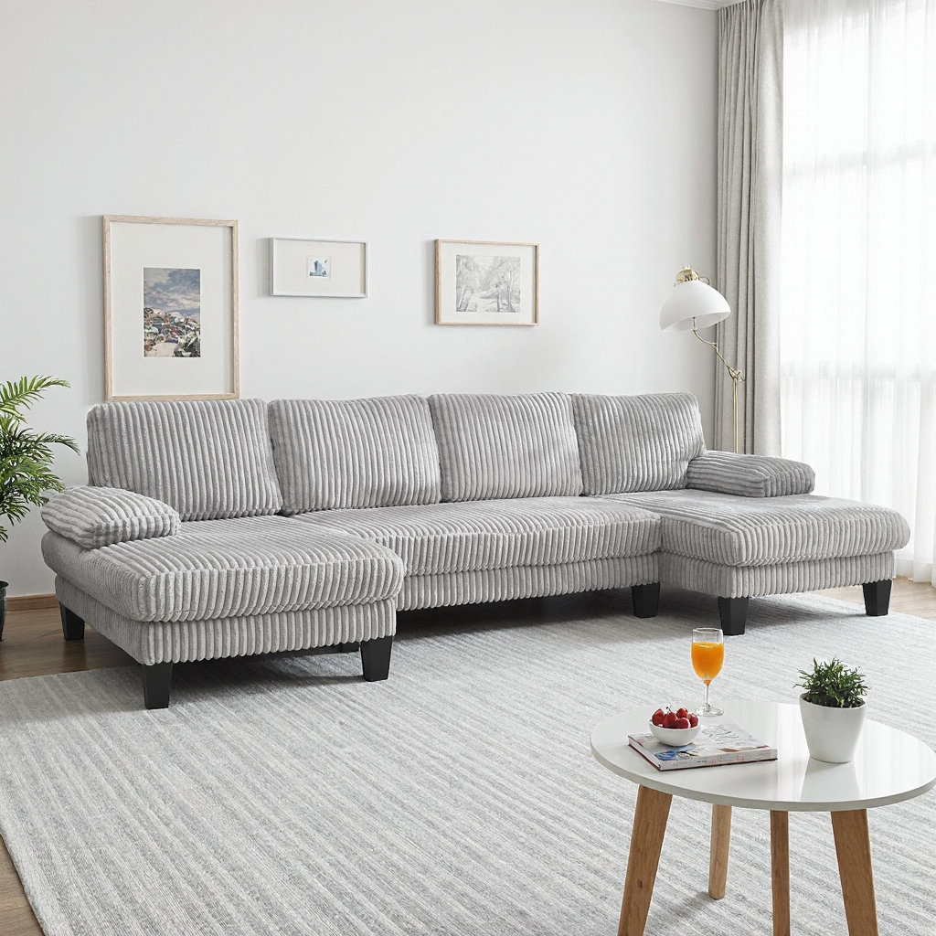 Latitude Run® 114" U-Shaped Couch with Double Chaise | Oversized 4-Seat ...