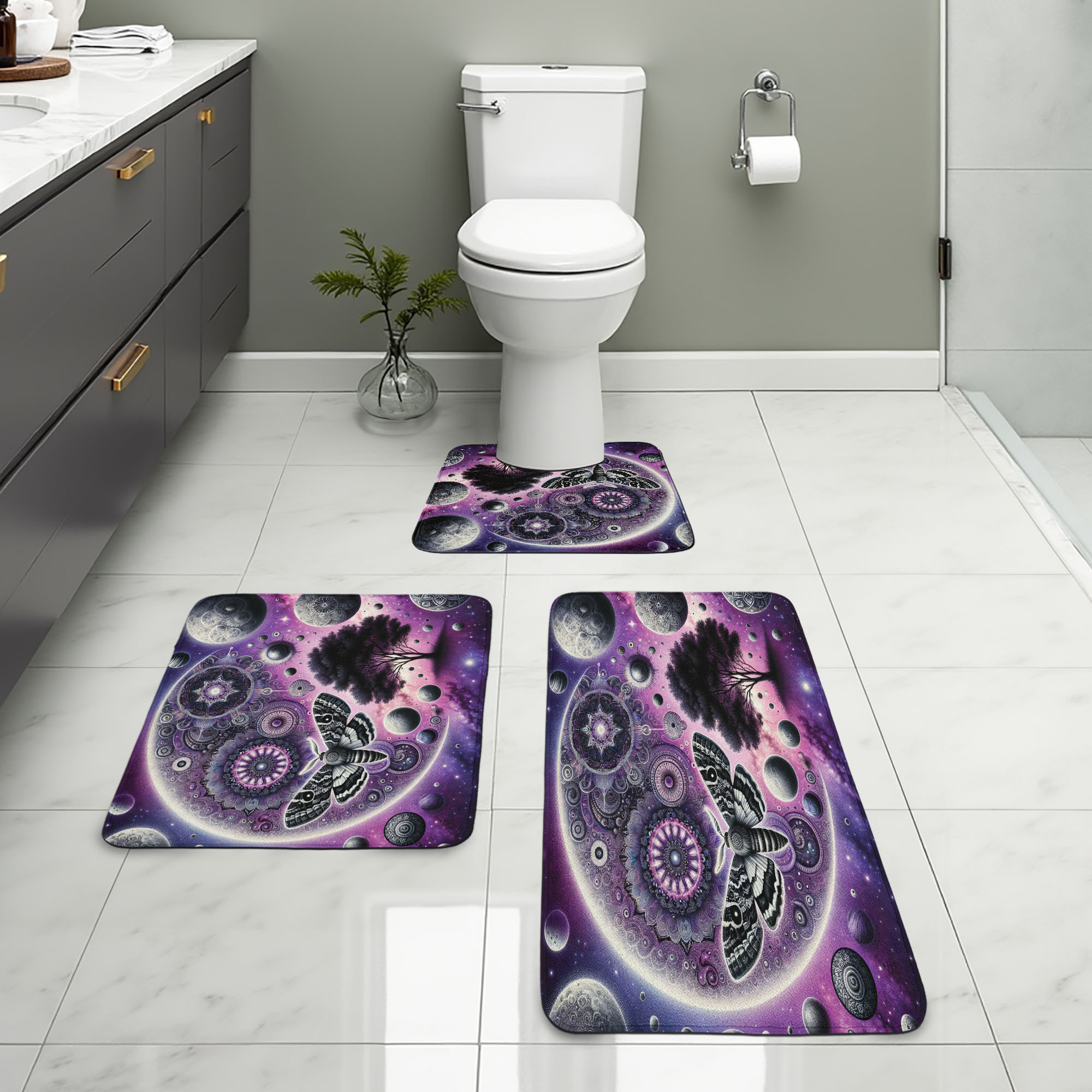East Urban Home Purple Bathroom Rug Set 3 Pieces U-Shape & Rectangle ...