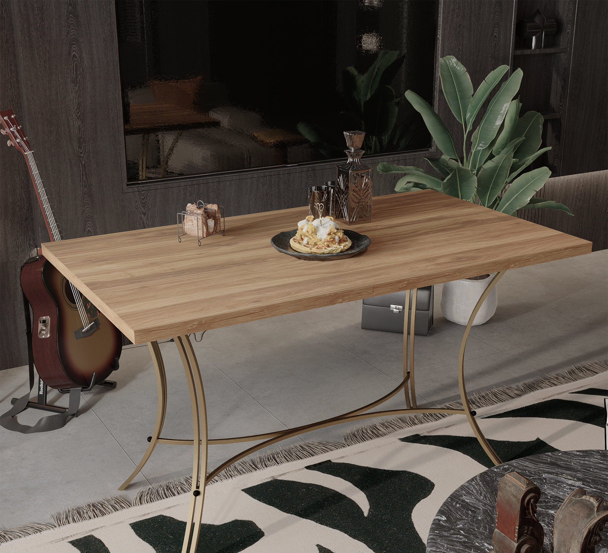 Casamode Functional Furniture Metal Leg Dining Table, Rustic ...