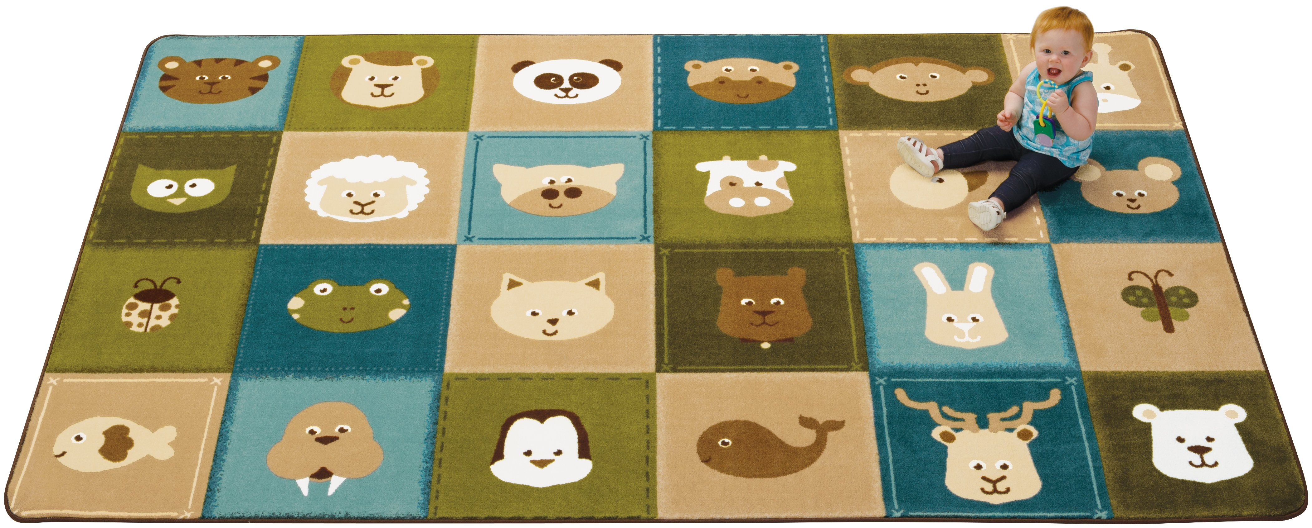 Carpets for Kids KIDSoft™ Animal Patchwork Tufted Green/Tan Area Rug ...