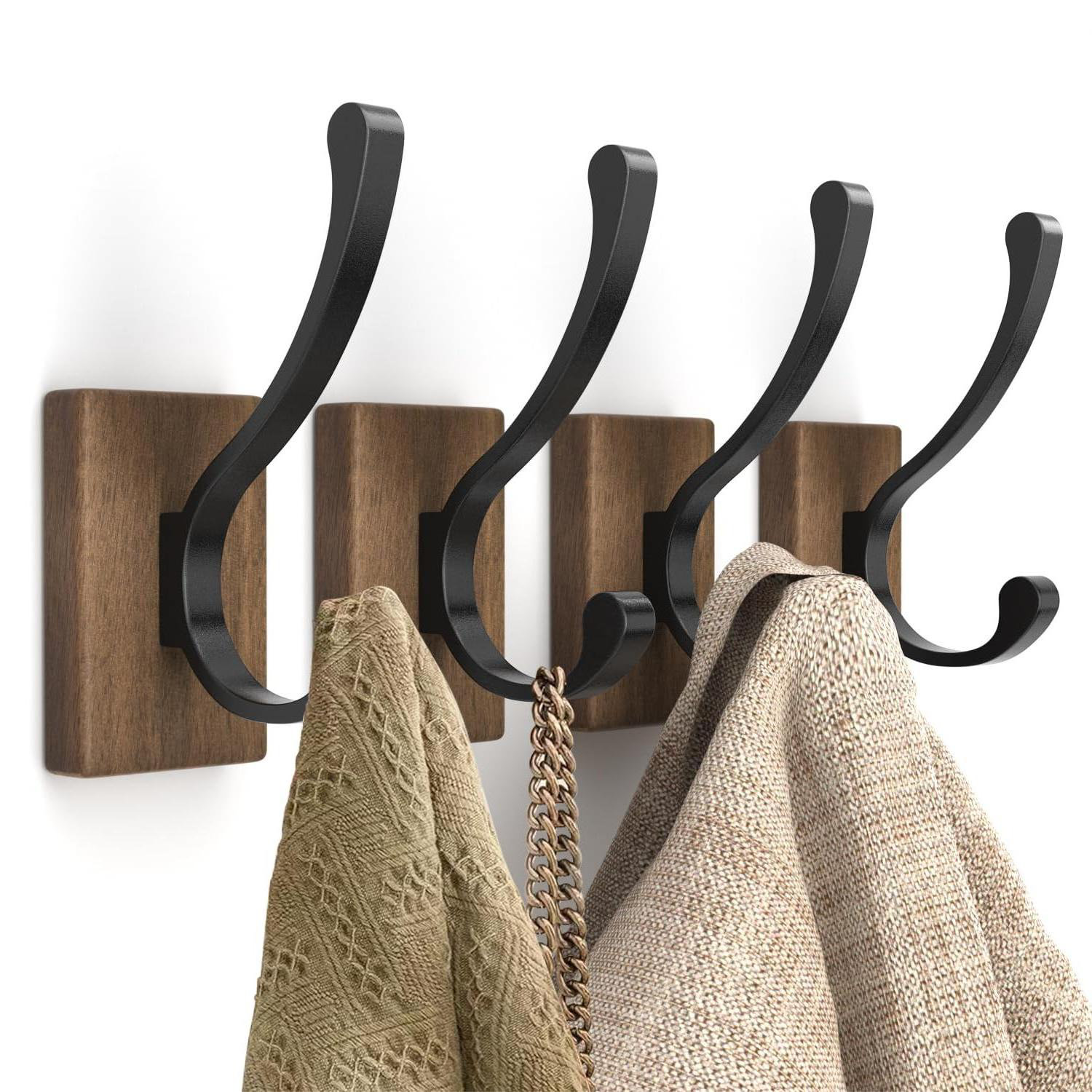 Lark Manor Wood Wall Hooks For Hanging - 4 Pack Hooks Wall Mounted ...