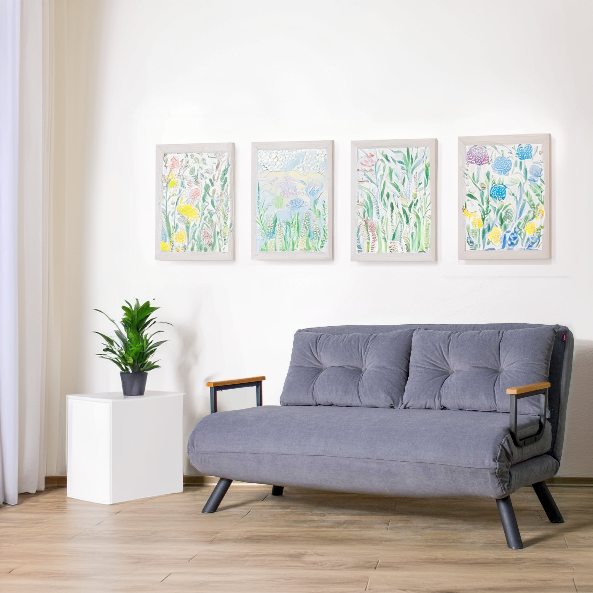 Hokku Designs Metal Frame 2-Seat Sleeper Sofa With 14-Levels Adjustable ...