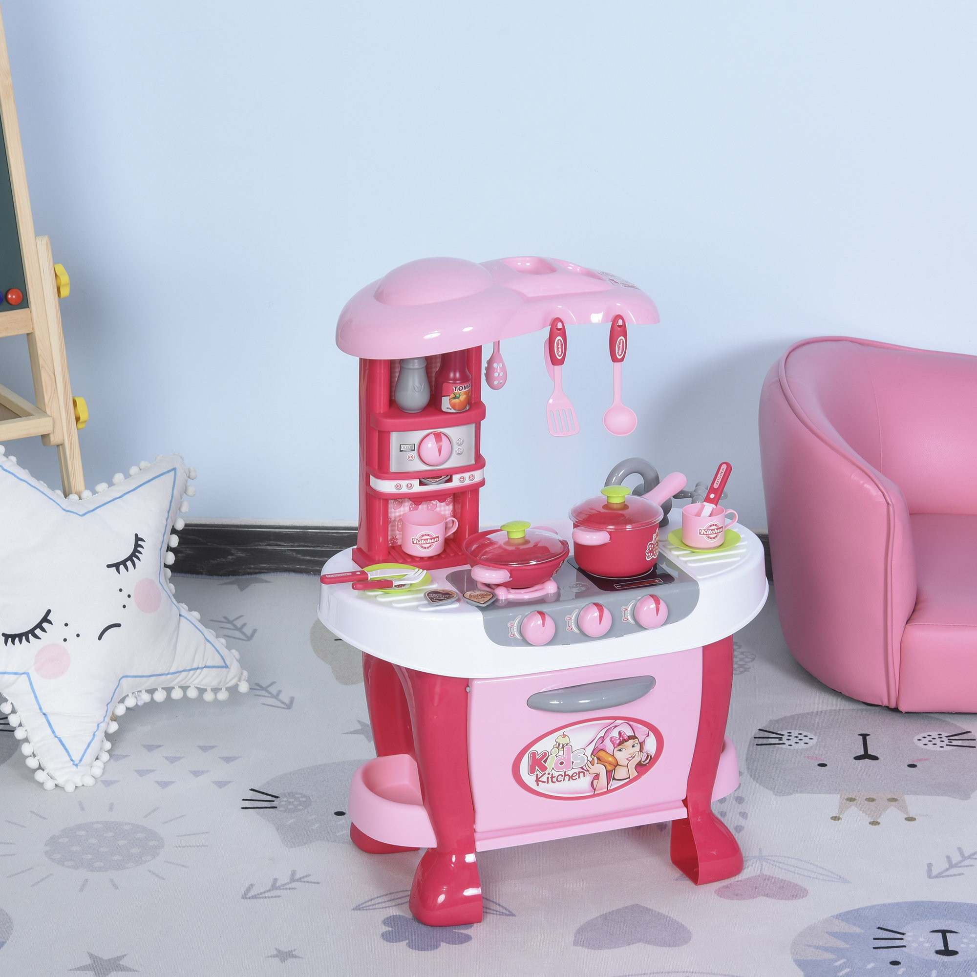 Qaba Children Role Play Game Toy with Light & Sound Kitchen Set ...