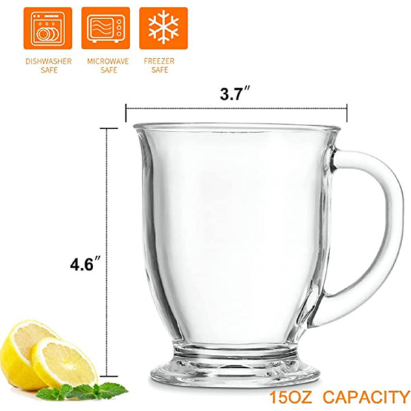 QXXSJ Glass Coffee Mugs Set Of 6, Clear Coffee Mug 15 Oz, Large Glass ...