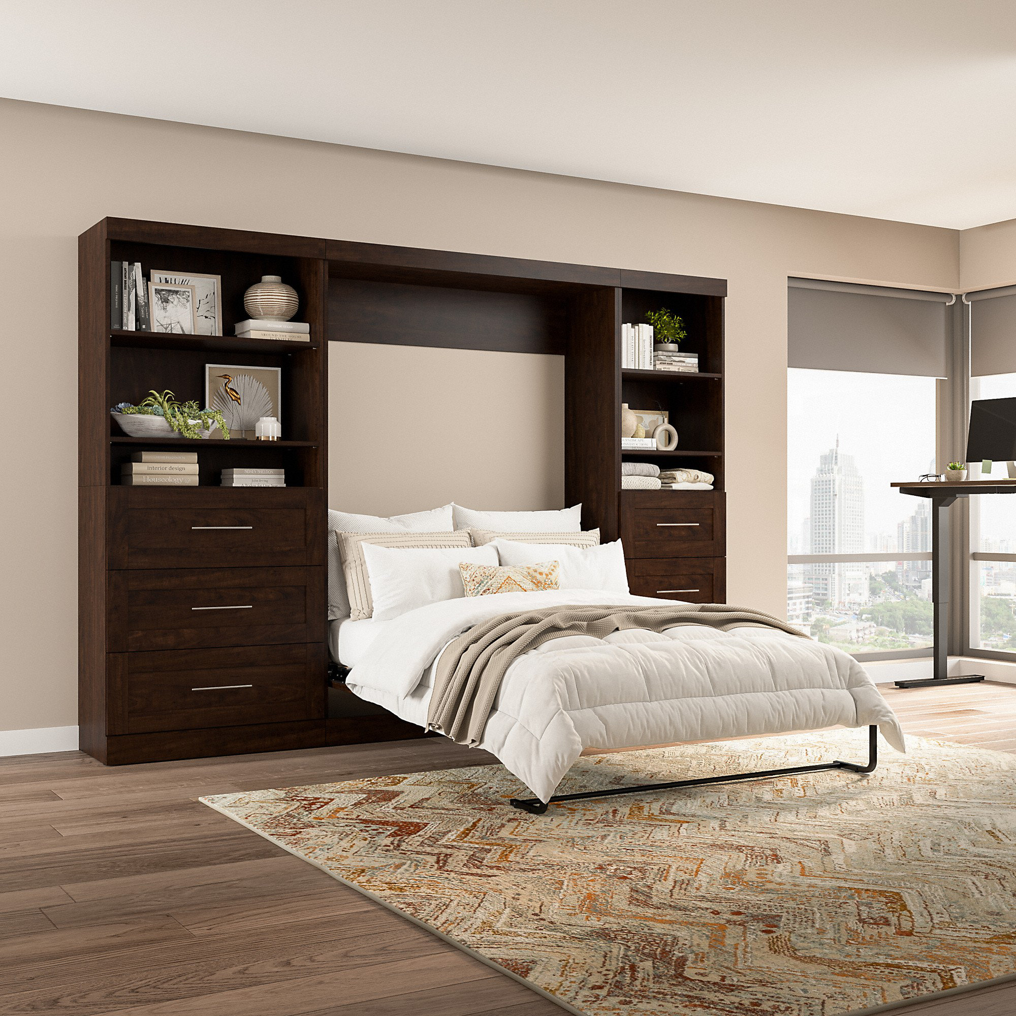 Wade Logan Arlex Murphy Bed with Shelving Units with Drawers & Reviews ...