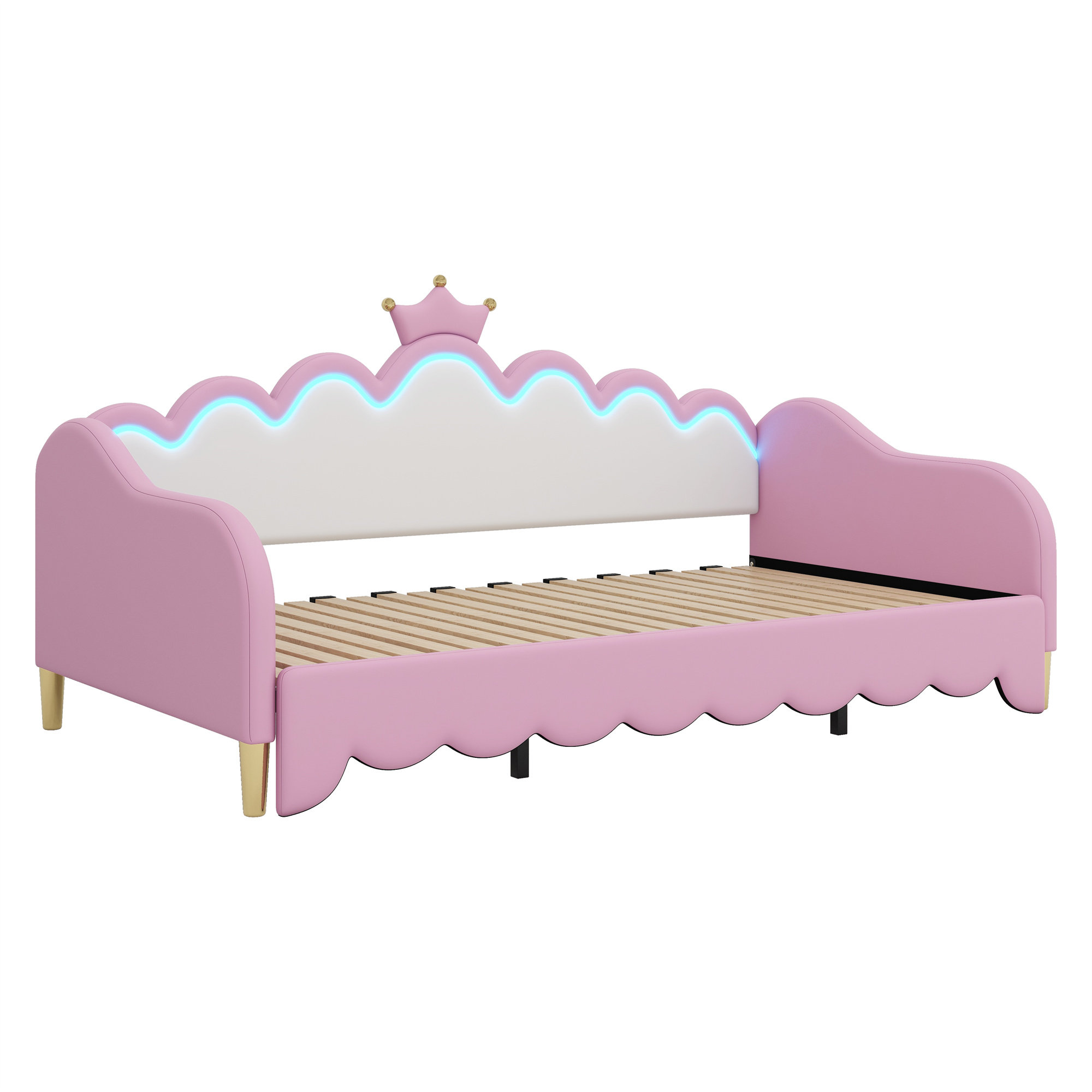 Gemma Violet Upholstered Princess Daybed With Crown Headboard And LED ...