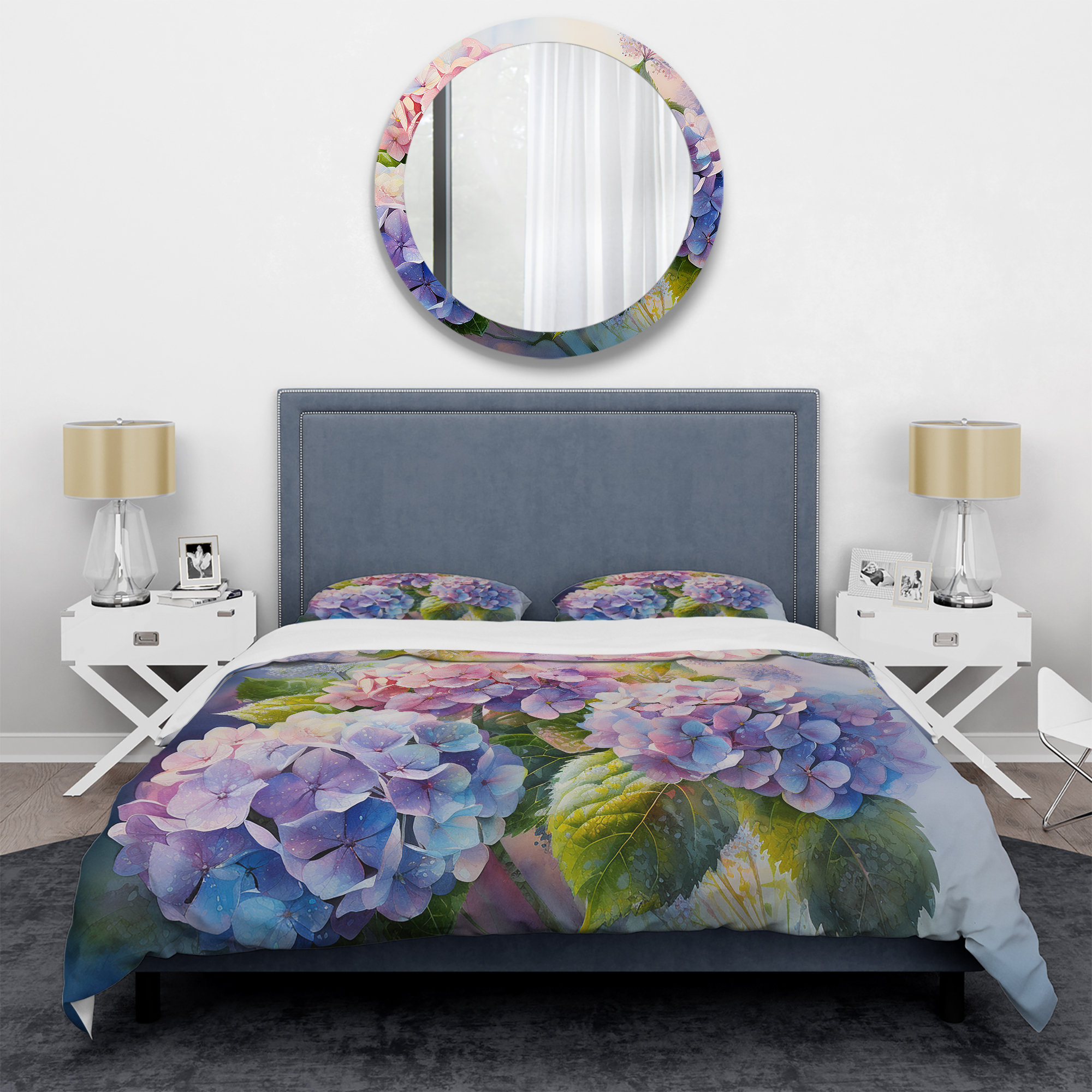 Design Art Pink And Purple Hydrangea Sunset - Hydrangea Duvet Cover Set ...