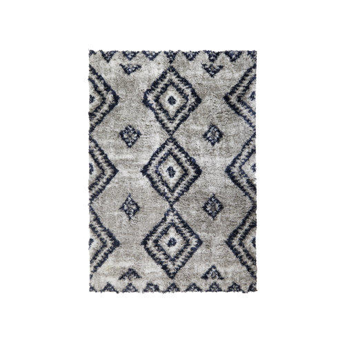 Nautica Geometric Shag Gray/Navy Area Rug | Wayfair