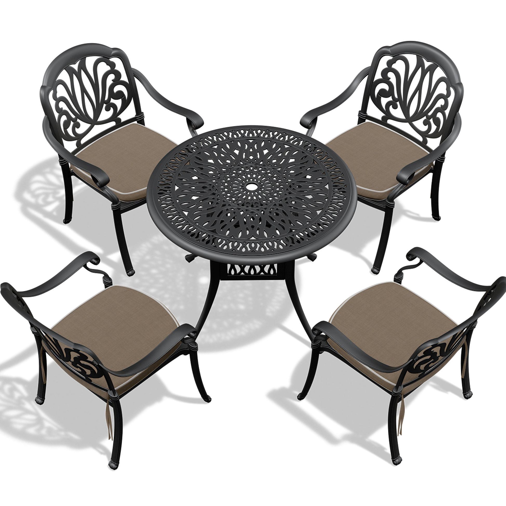 Latitude Run® 5 Cast Aluminum Patio Furniture With Cushions - Black ...