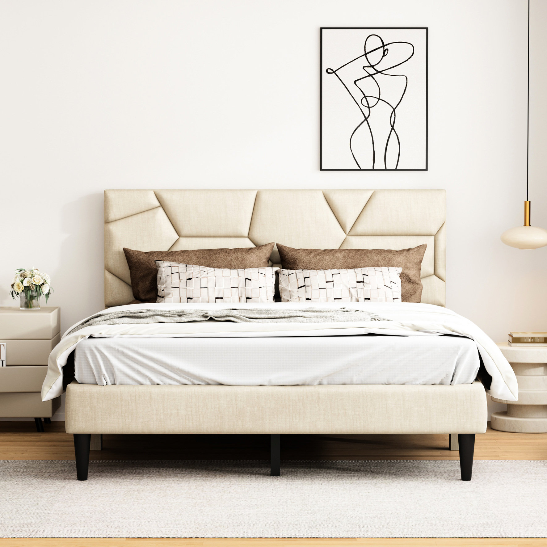 Latitude Run® Queen Bed Frame, Beige Finish - Strong, Stable, No Box ...